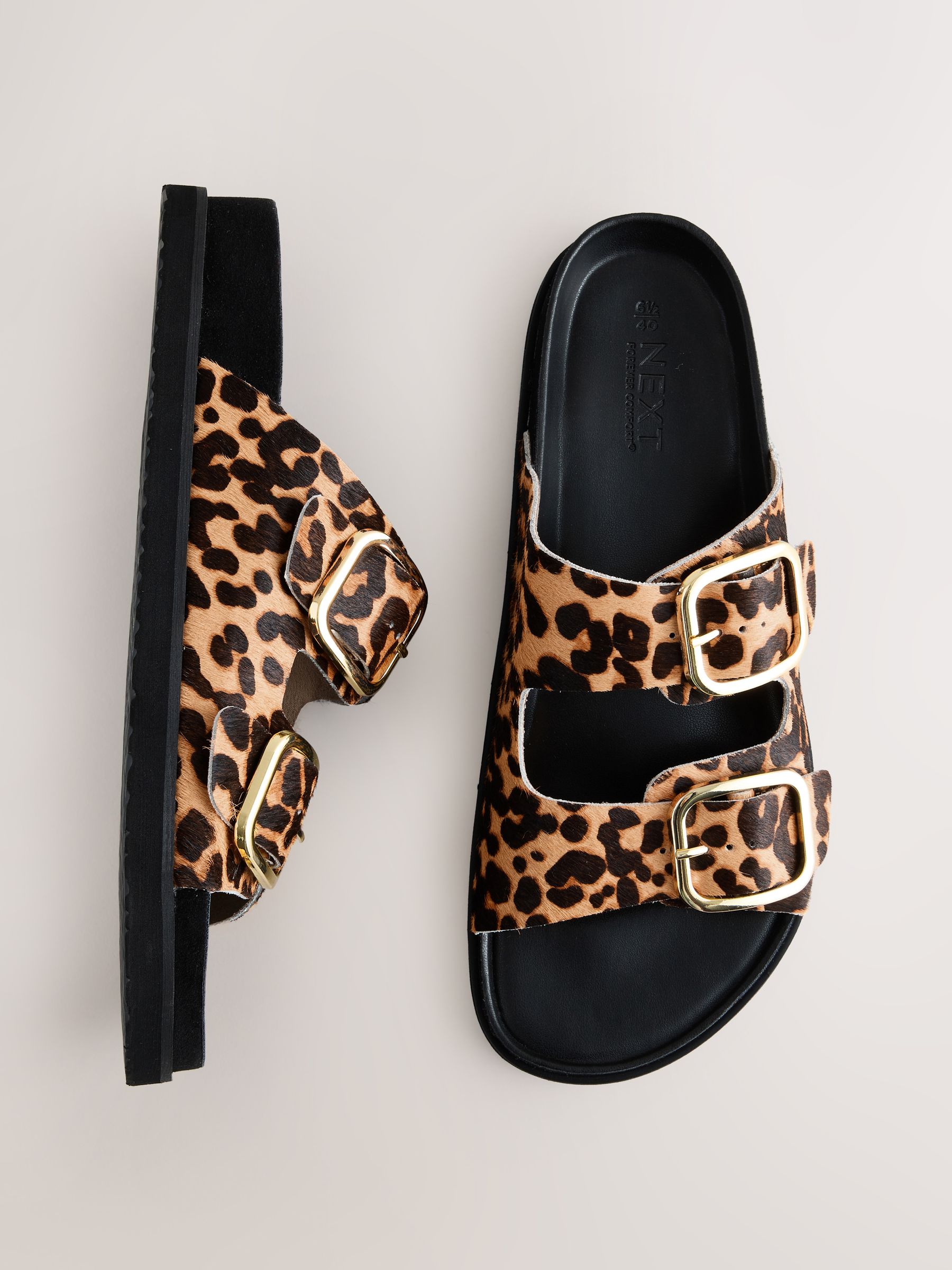 Buy Leopard Print Leather Premium Double Strap Footbed Sandals from ...