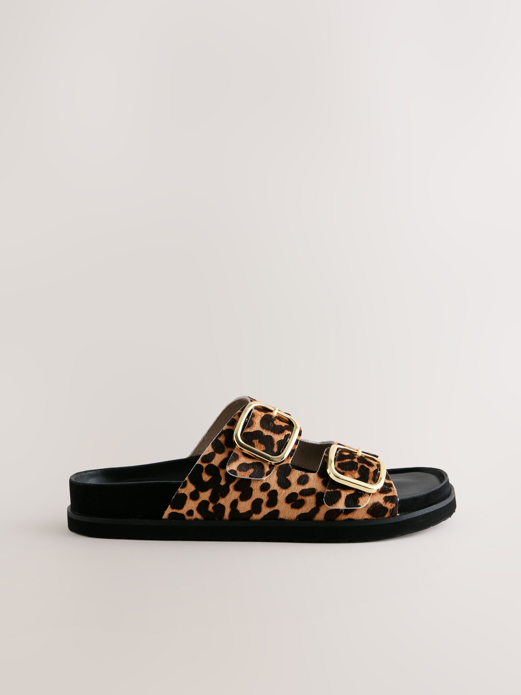 Buy Leopard Print Leather Premium Double Strap Footbed Sandals from ...