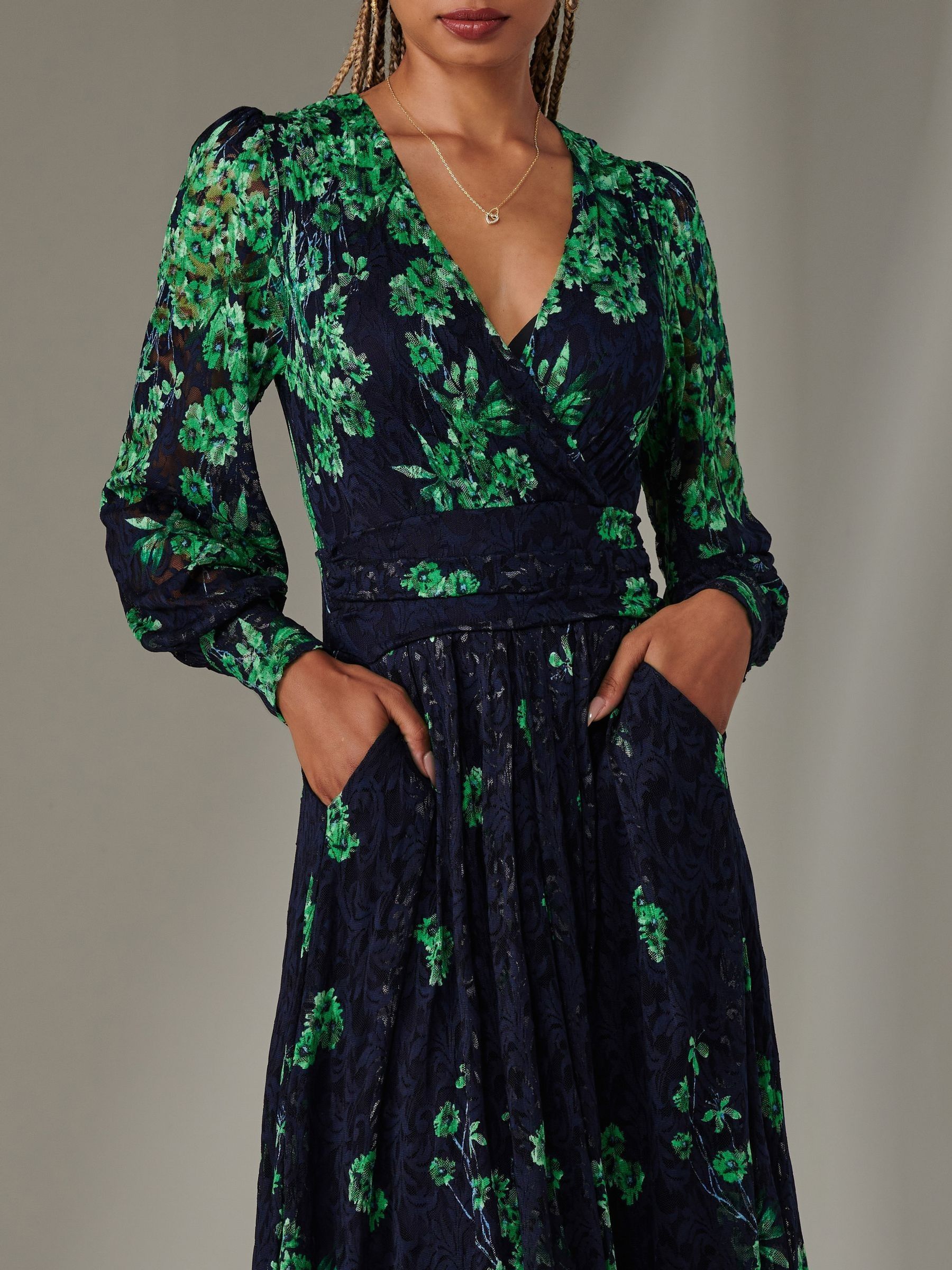 Buy Jolie Moi Green Dalia Symmetrical Print Lace Maxi Dress from the ...