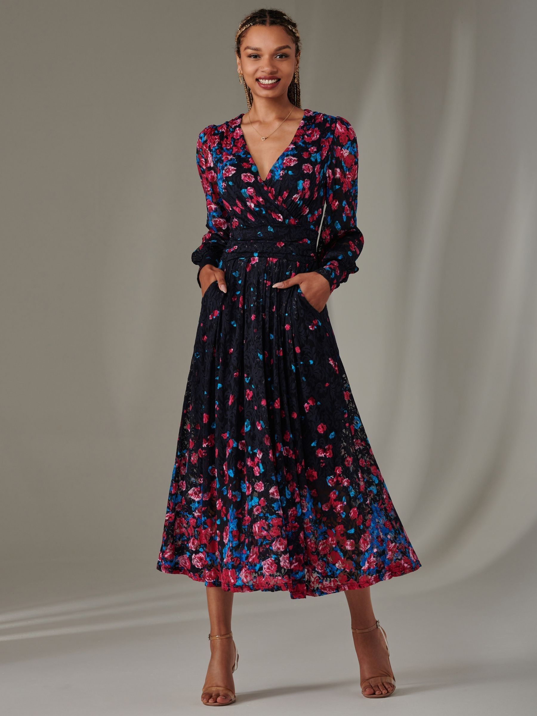 Buy Jolie Moi Pink Dalia Symmetrical Print Lace Maxi Dress from the ...