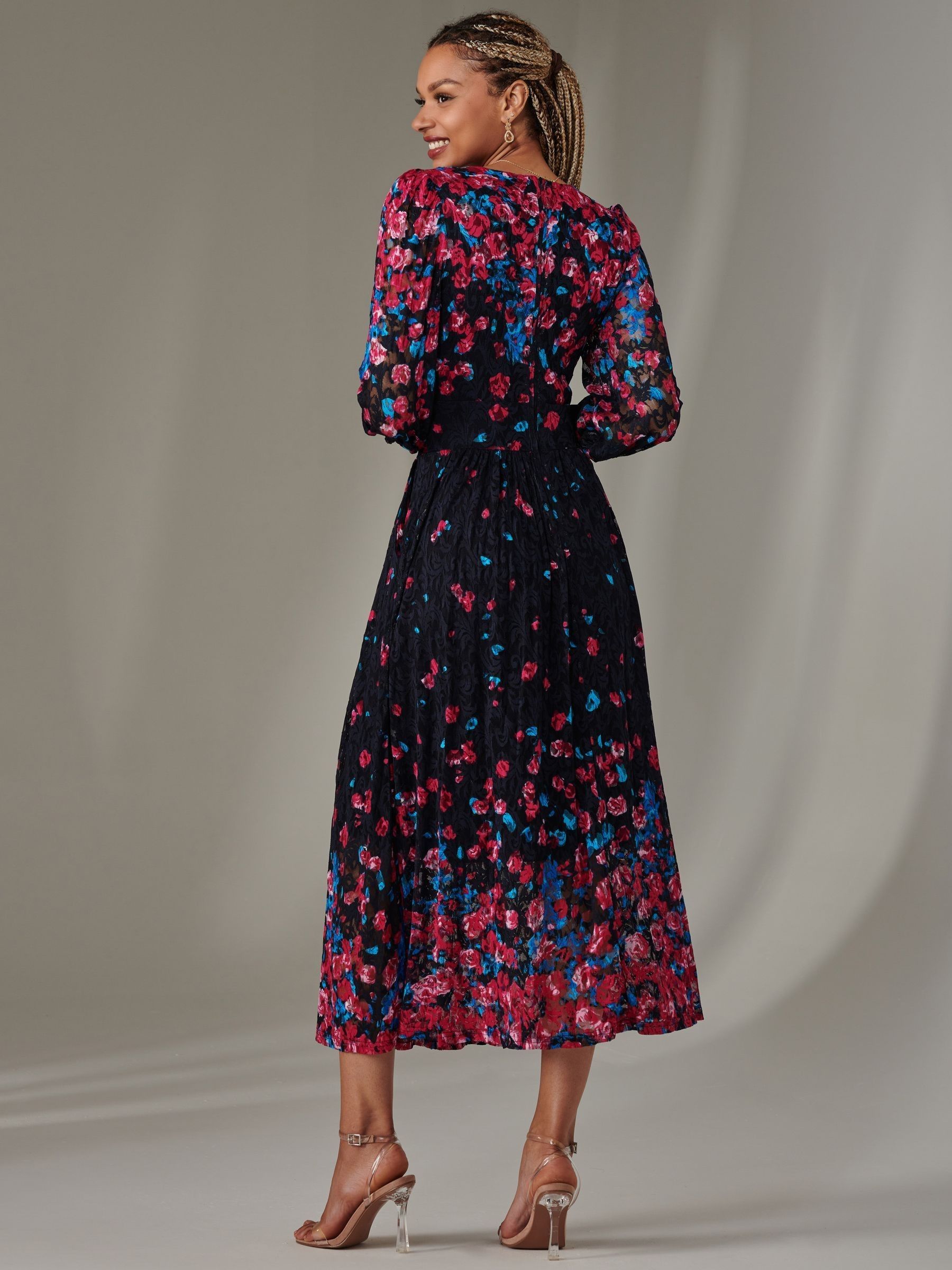 Buy Jolie Moi Pink Dalia Symmetrical Print Lace Maxi Dress from the ...