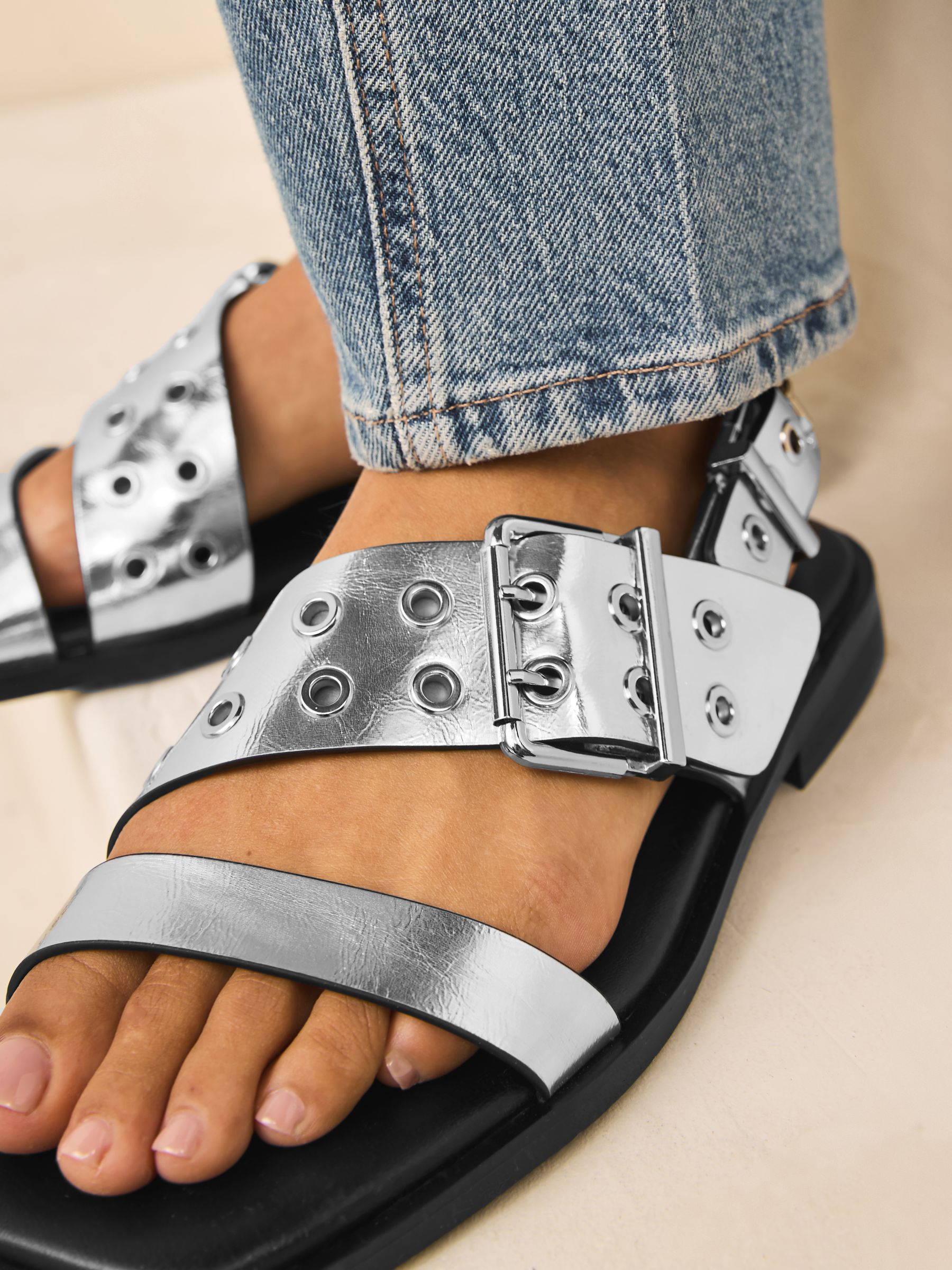 Buy Silver Buckle Strap Sandals from the Next UK online shop