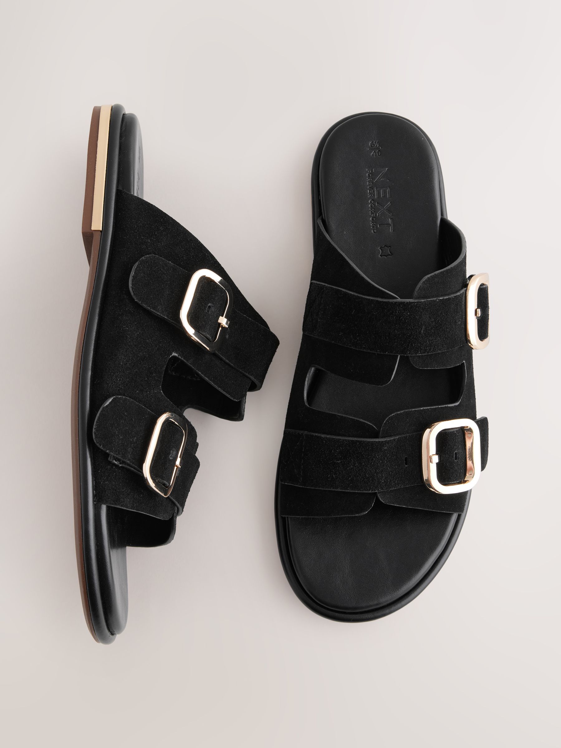 Buy Black Suede Forever Comfort® Double Buckle Mules from the Next UK ...