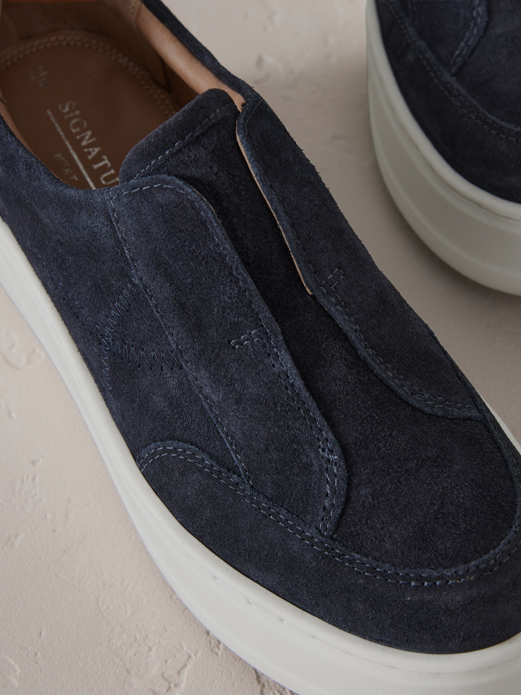 Buy Navy Slip On Signature Leather Chunky Wedge Platform Trainers from ...