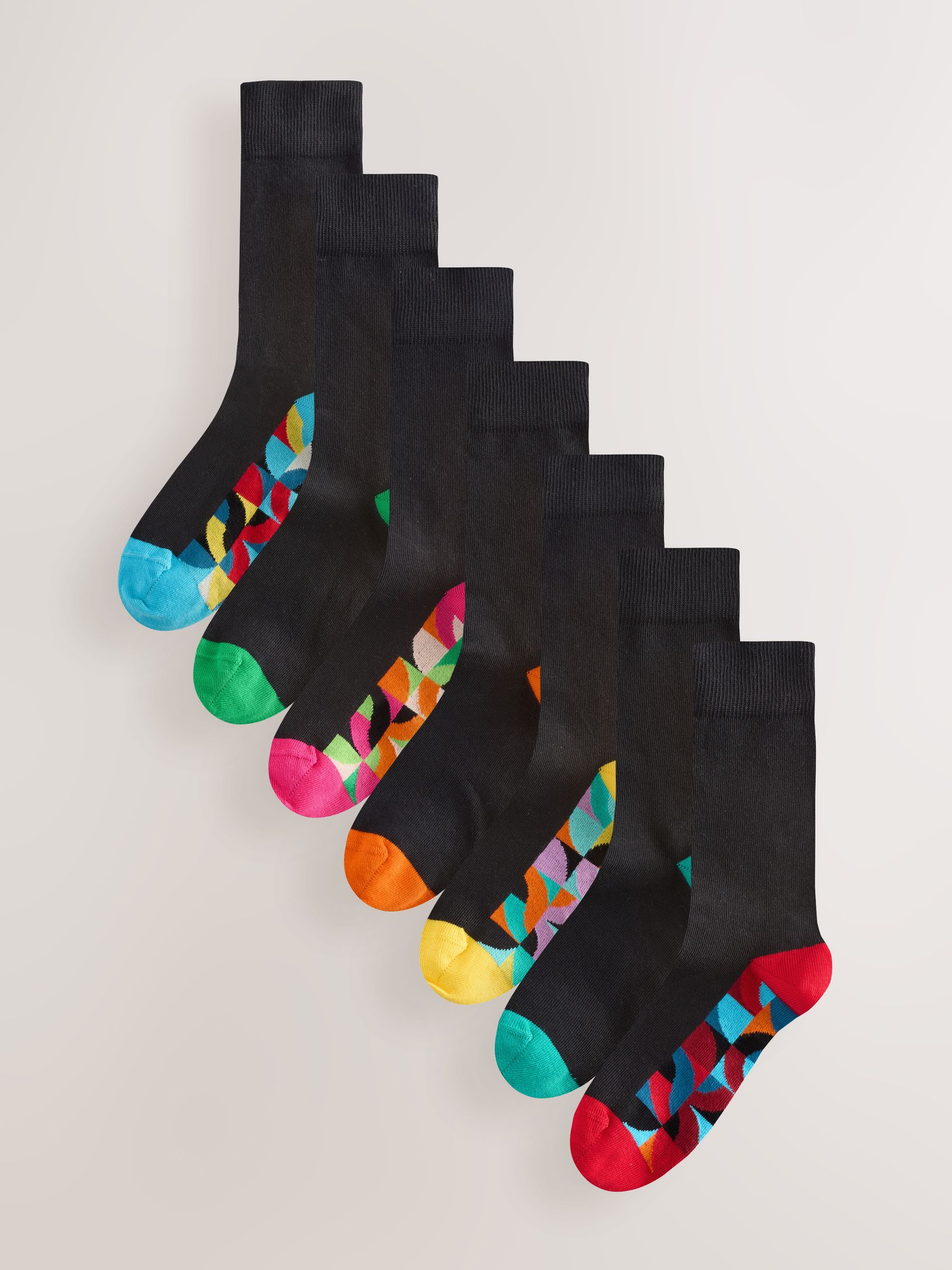 Buy Bright Red/Green Geo 7 Pack Mens Cotton Rich Socks from Next Saudi ...