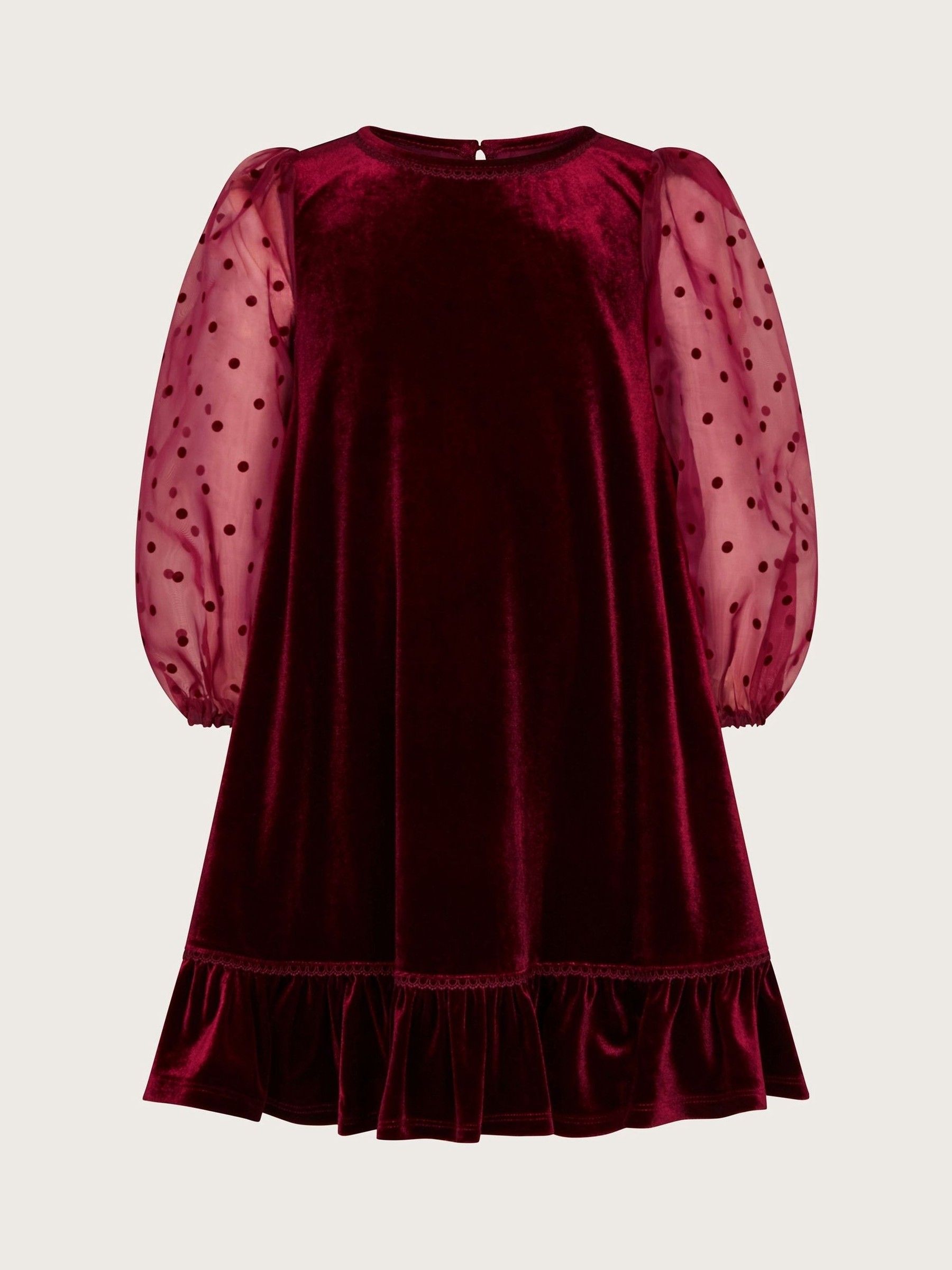 Buy Monsoon Red Noa Spotty Organza Sleeves Velvet Dress from the Next ...
