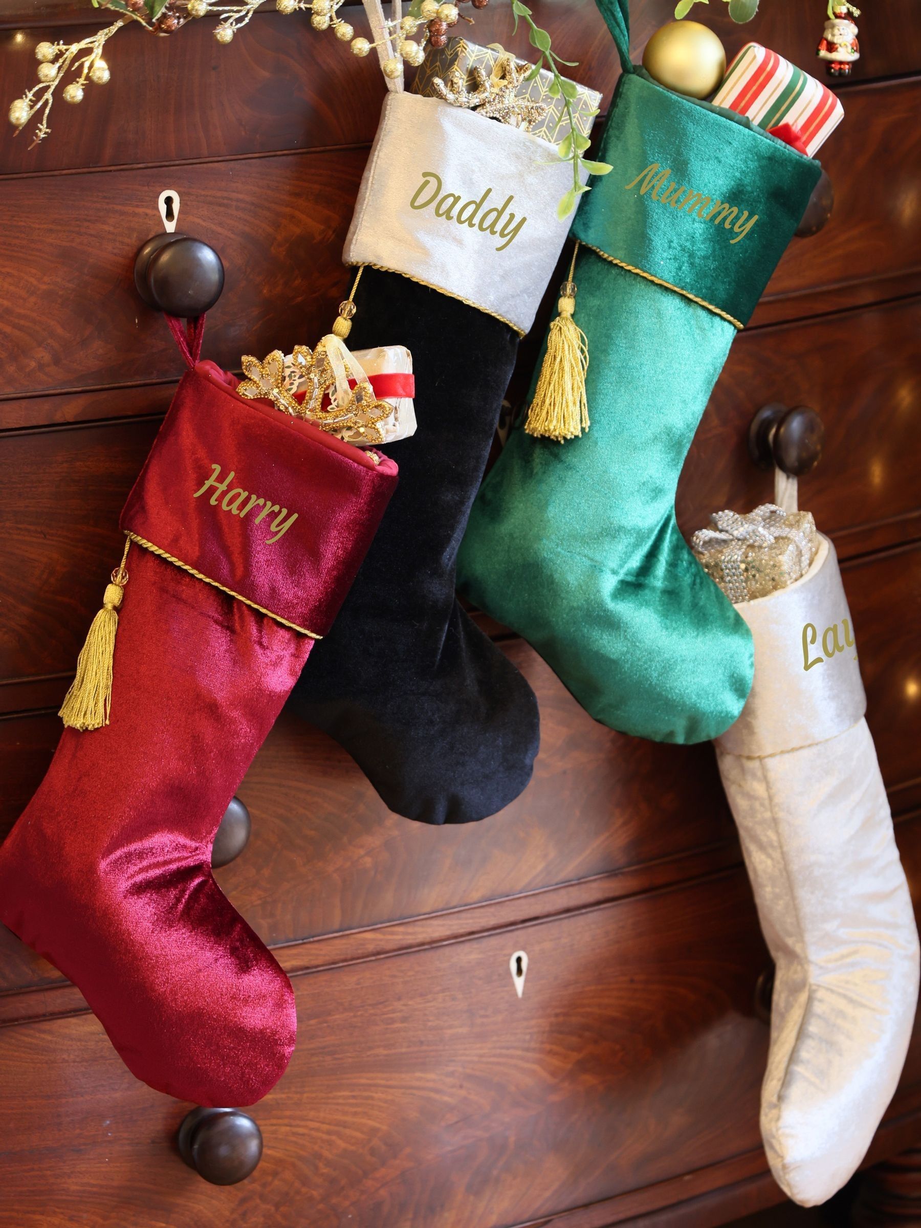 Buy Personalised Kensington Green Velvet Christmas Stocking by Dibor ...
