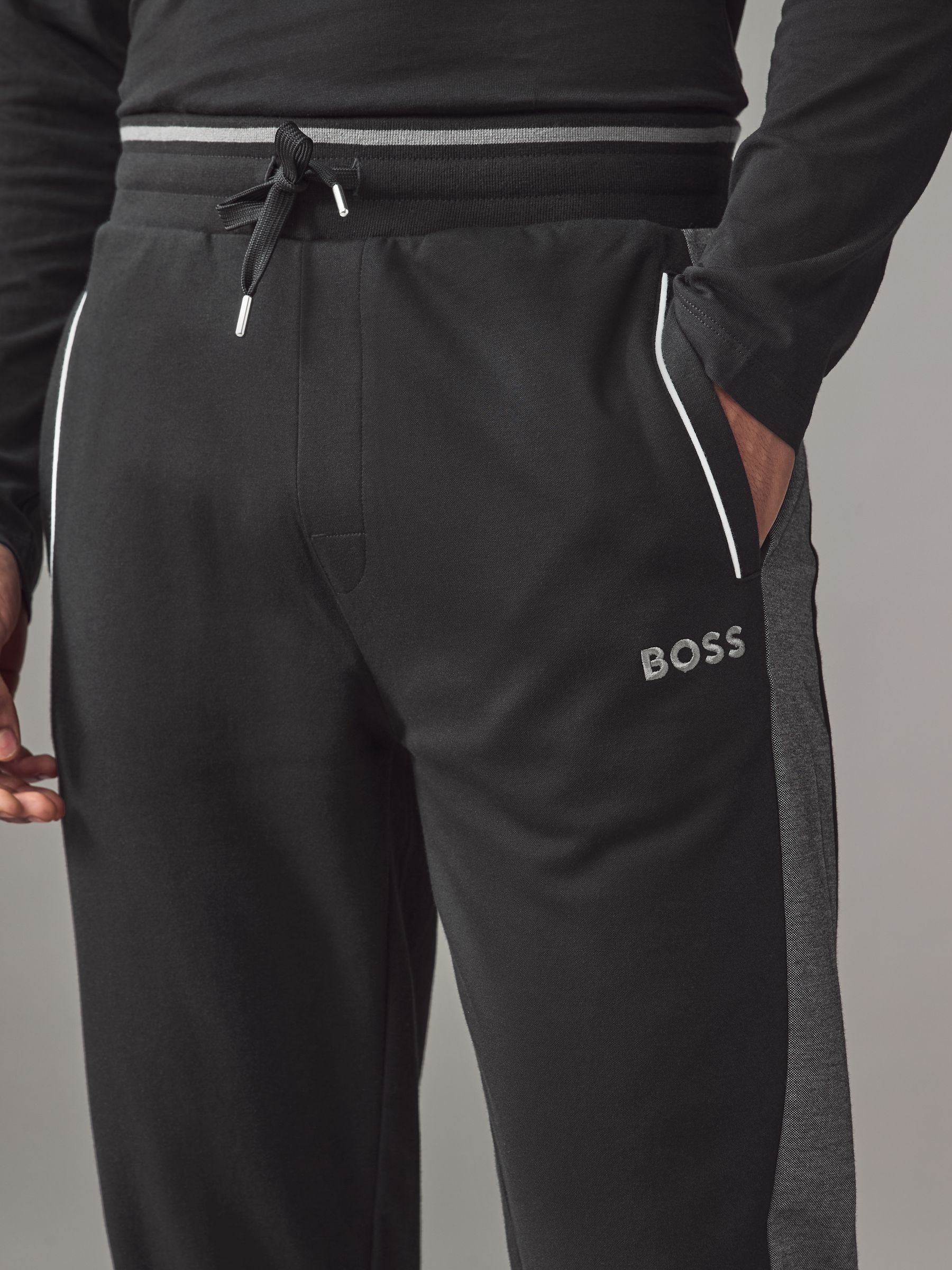 Buy BOSS Black Contrast Piping Cotton Tracksuit Bottoms from the Next ...