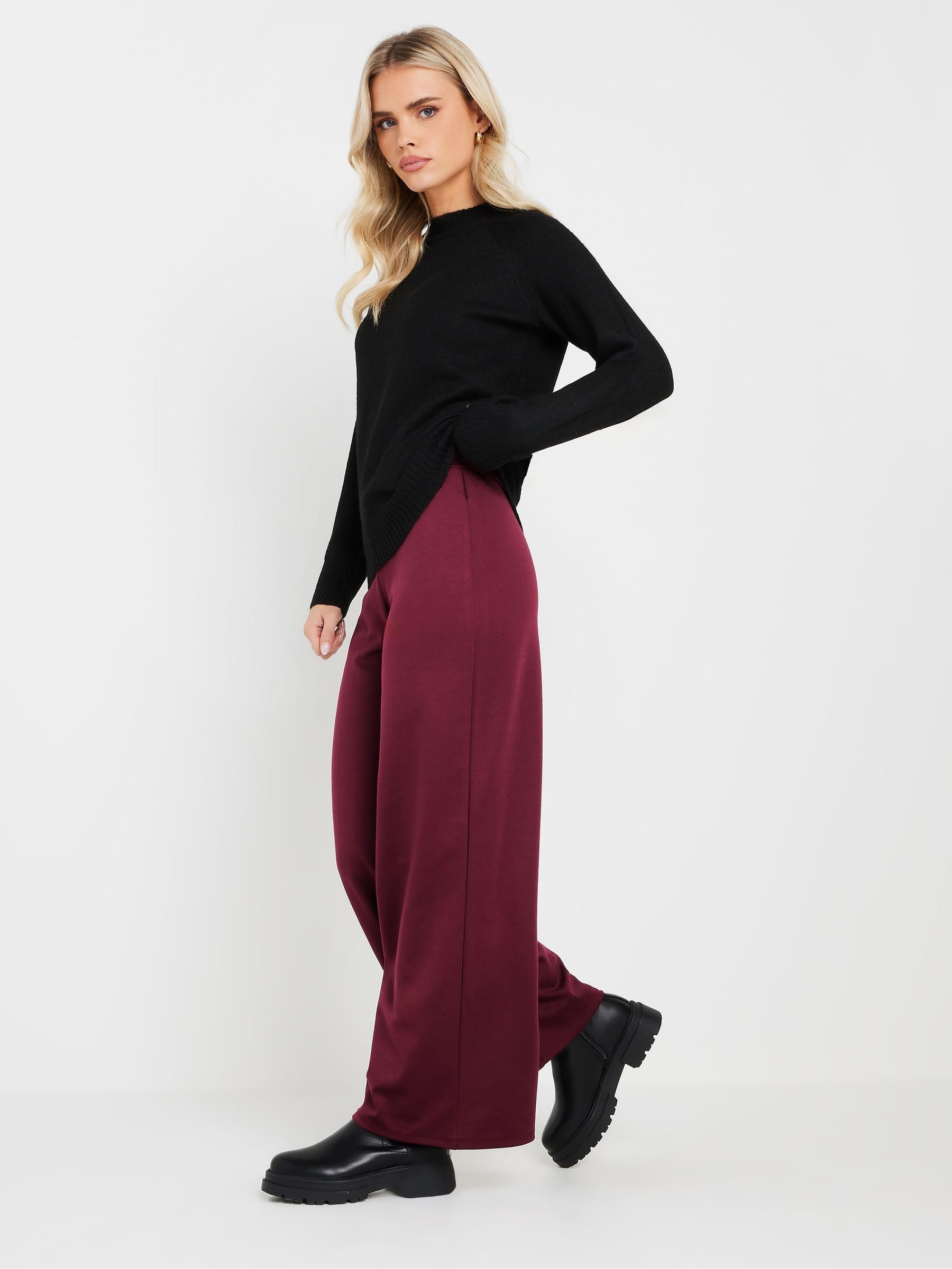 Buy PixieGirl Petite Purple Button Tab Ponte Wide Leg Trousers from the ...