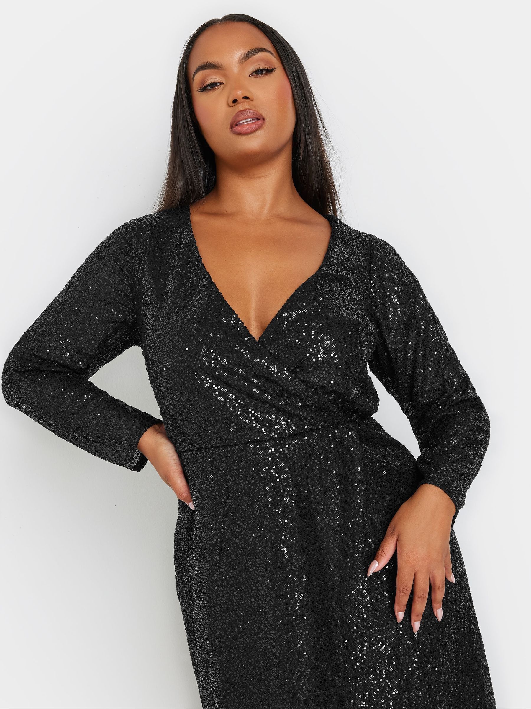 Buy Yours Curve Black Limited Plunge Sequin Dress from the Next UK ...