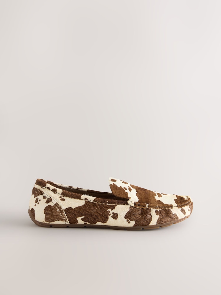 Buy Cow Print Leather Round Toe Driver Loafers from Next Australia
