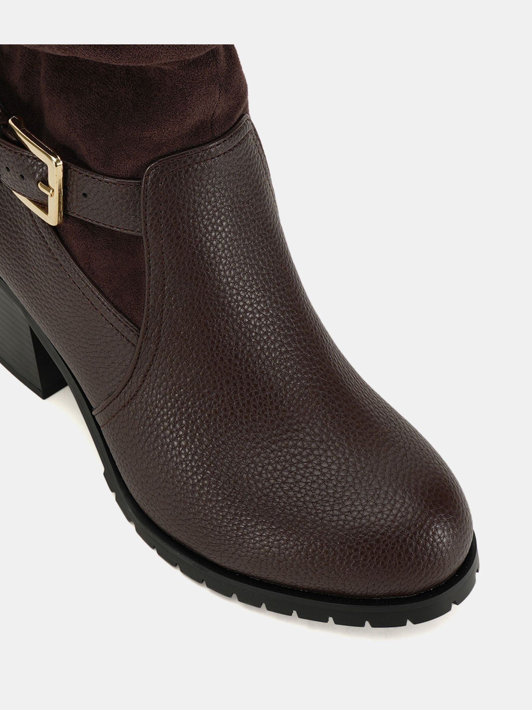 Buy Novo Brown Wide Fit Gabrielle Wide Fit Block Heel Ruched Buckle ...