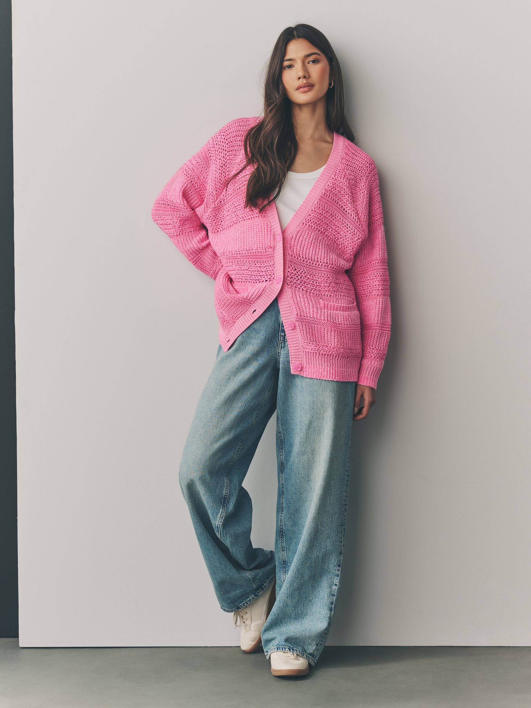 Buy Pink Fluro Button Up Knitted Stitch Cardigan from the Next UK ...