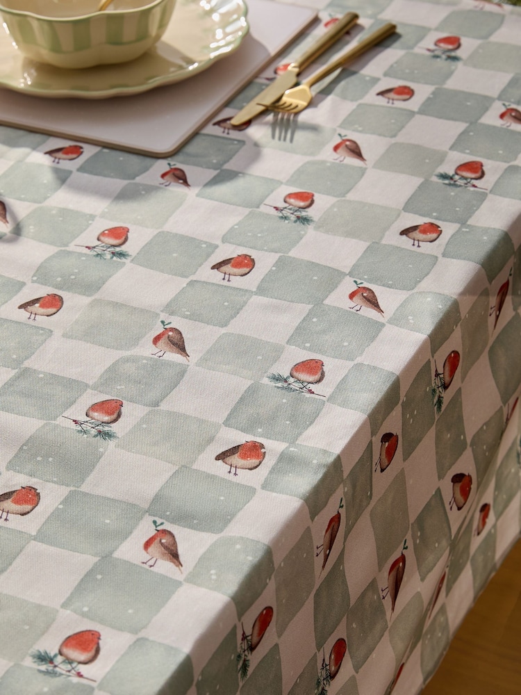 Buy Sage Green Christmas Robin Wipe Clean Table Cloth from Next Hong Kong