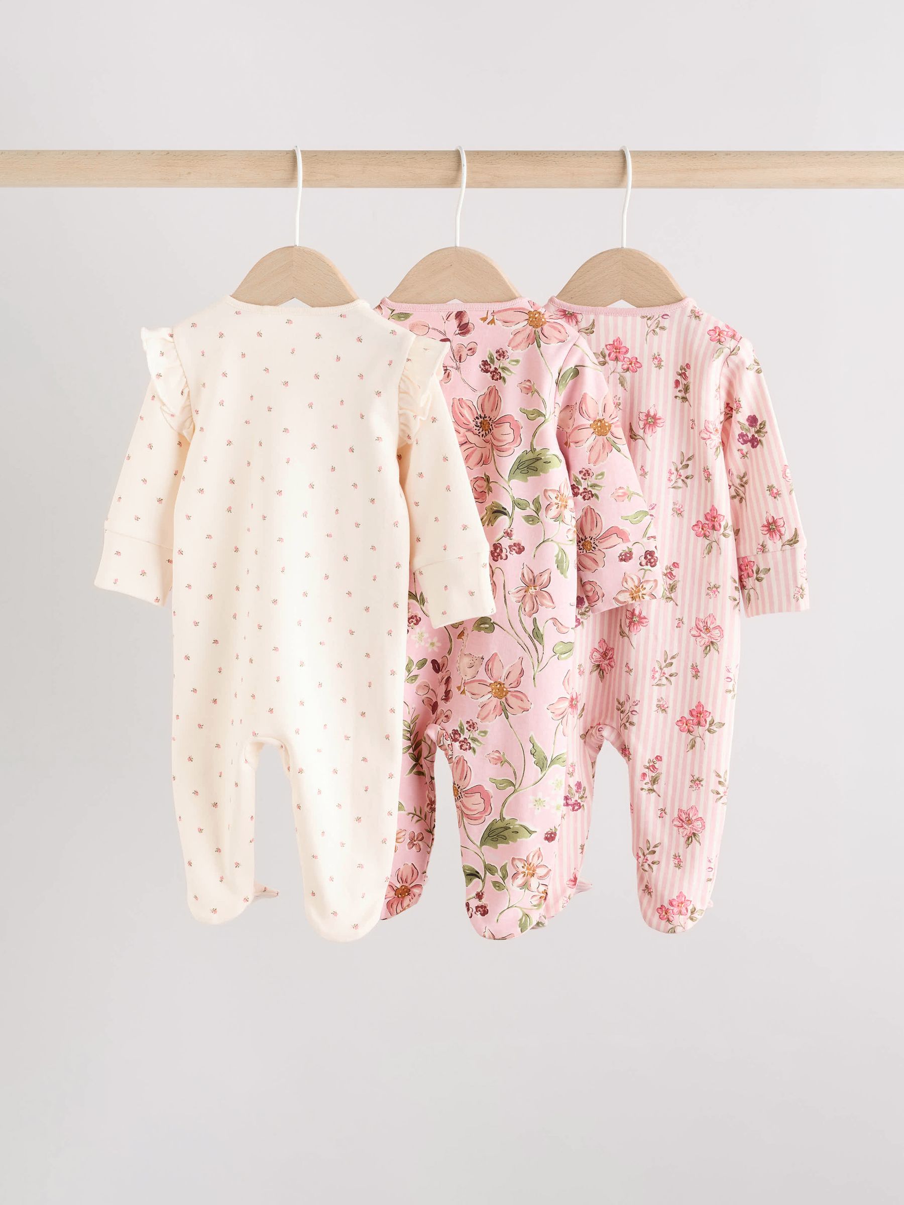Buy Pink - Two Way Zip Sleepsuits 3 Pack (0-2yrs) from Next Japan