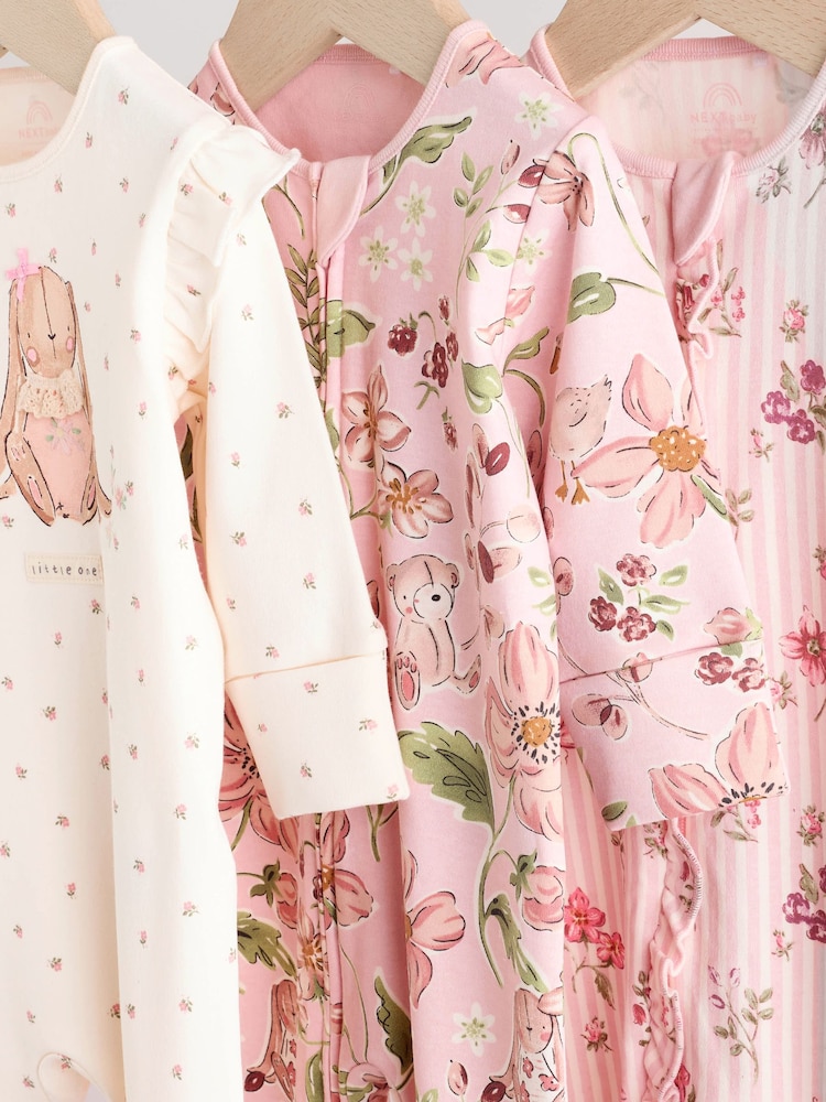 Buy Pink Two Way Zip Sleepsuits 3 Pack (0-2yrs) from Next India