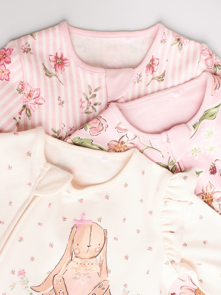 Buy Pink Two Way Zip Sleepsuits 3 Pack (0-2yrs) from Next India