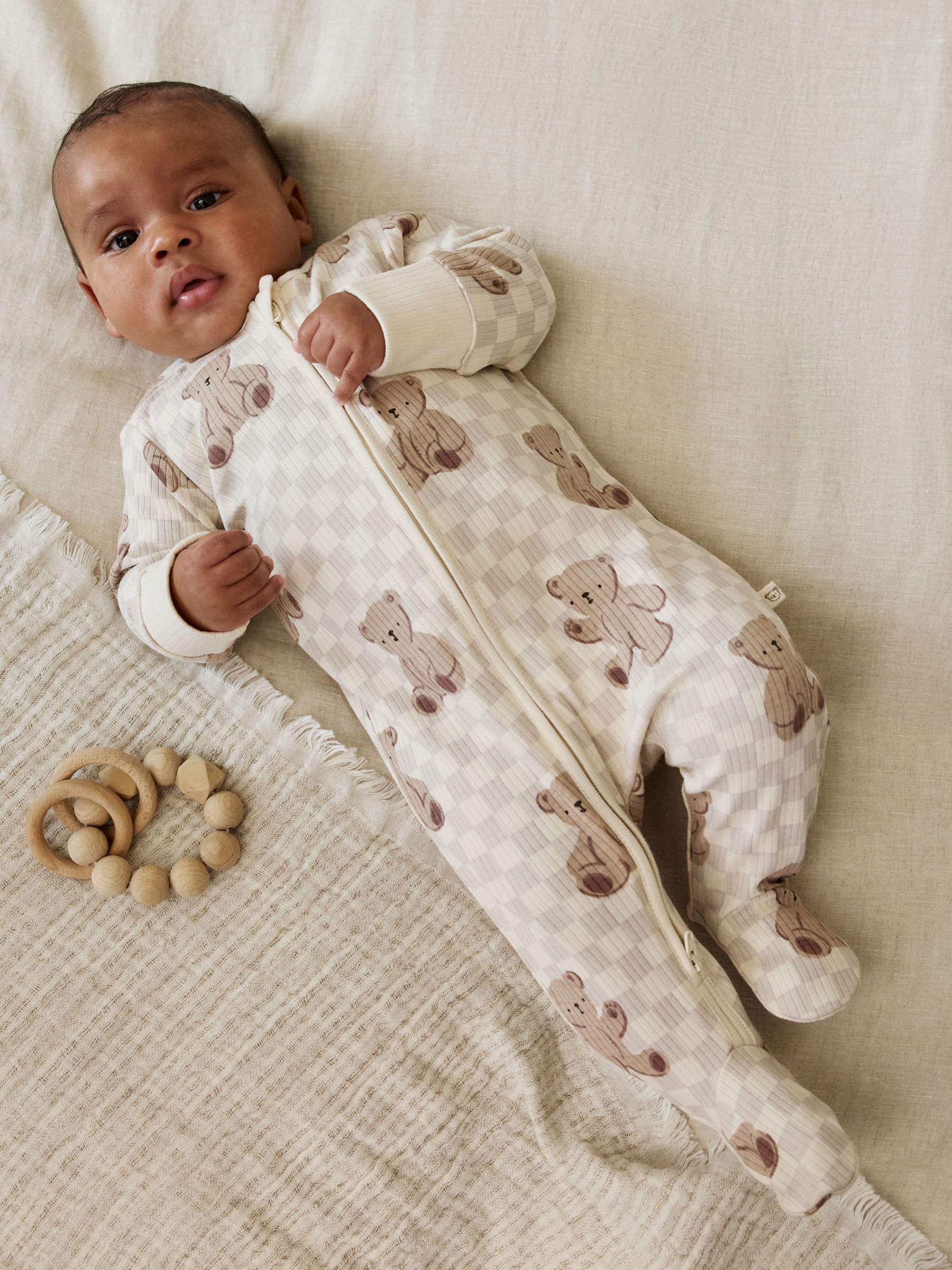 Buy Brown Bear Print Two Way Zip Baby Sleepsuits 4 Pack (0mths-2yrs ...