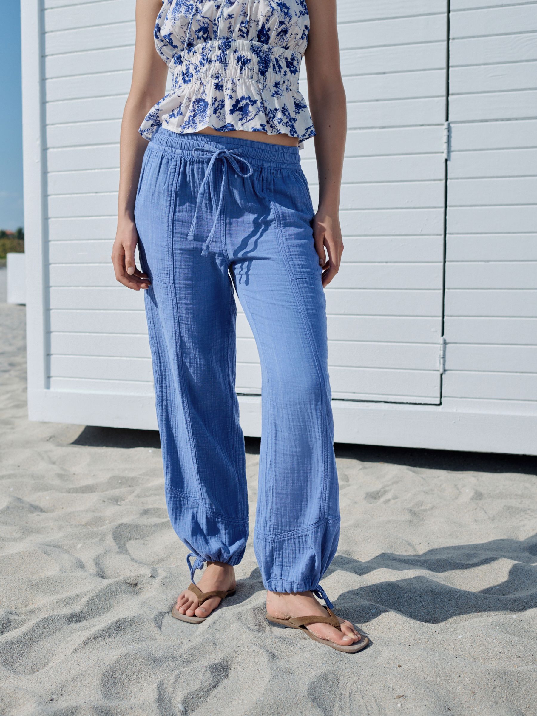 Buy Navy 100% Cotton Double Cloth Pull On Harem Trousers from the Next ...