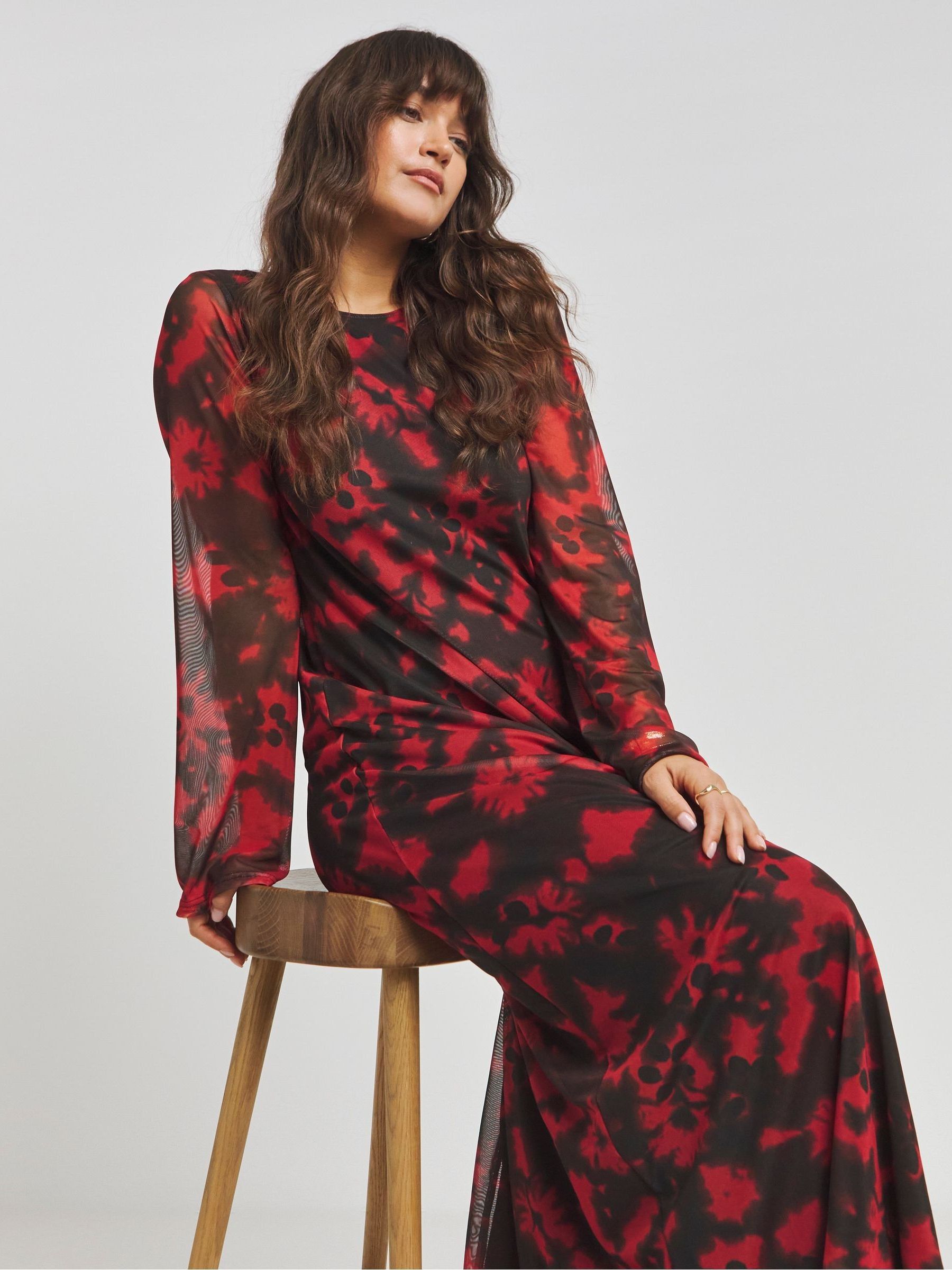 Buy Simply Be Red Long Sleve Mesh Maxi Dress from the Next UK online shop