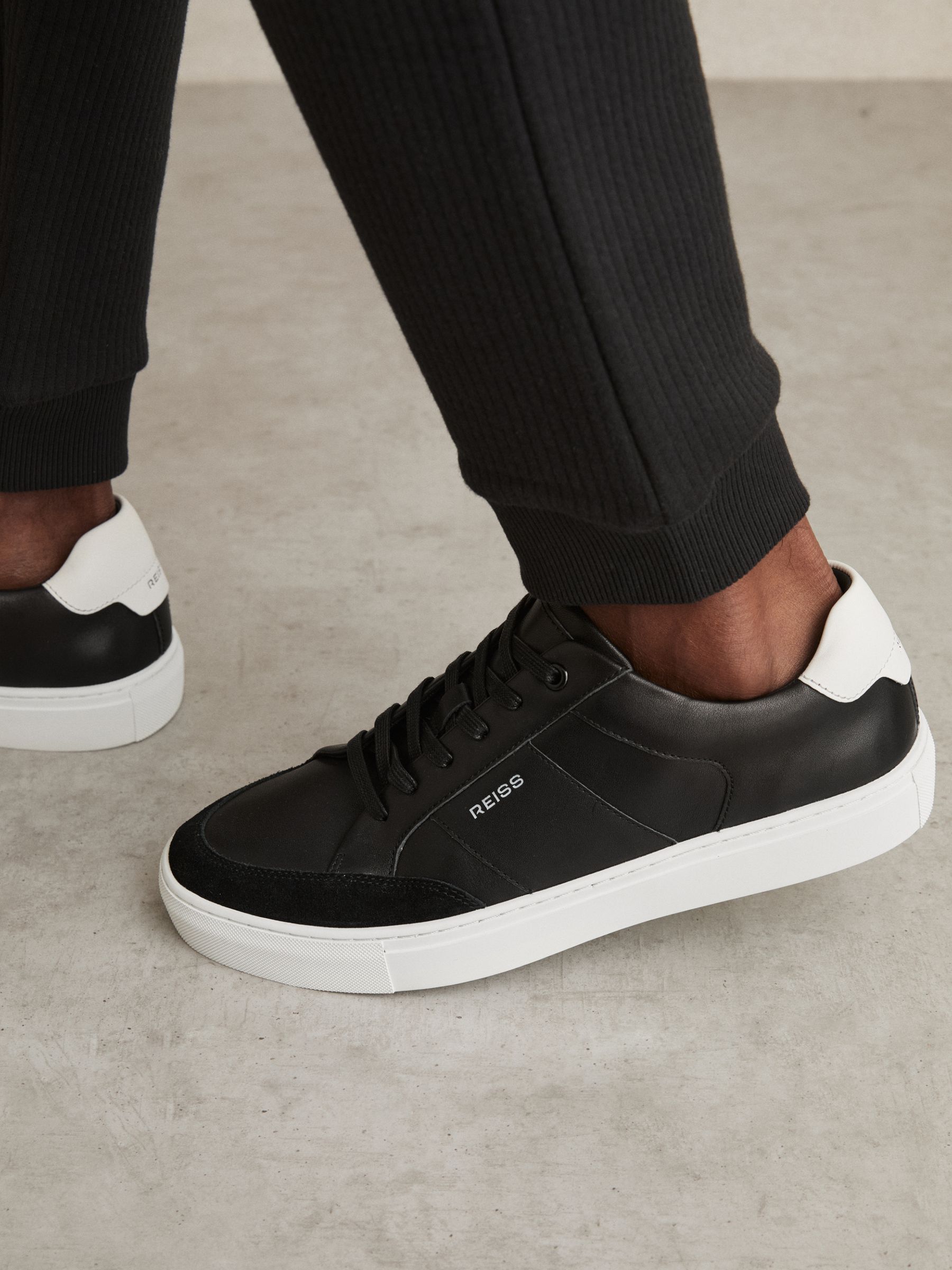 Buy Reiss Black Ashton Suede Toe Cap Leather Trainers from the Next UK ...
