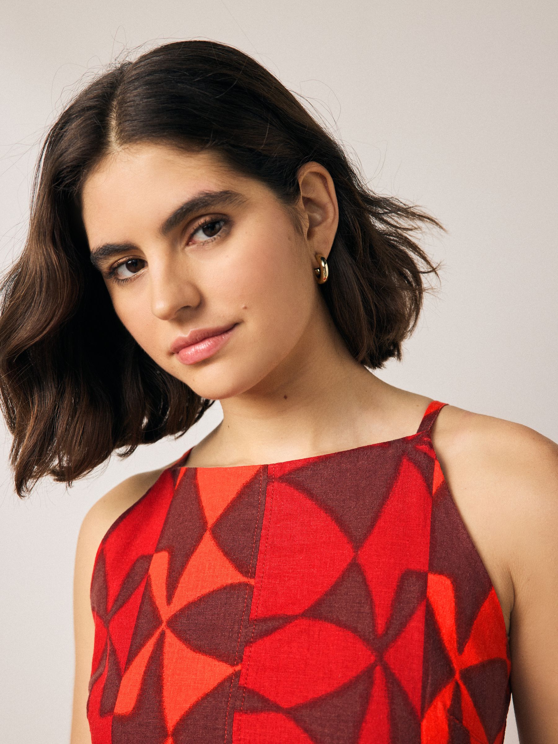 Buy Red and Black Geo Print Mini Sleeveless Racer Stretch Linen Blend ...