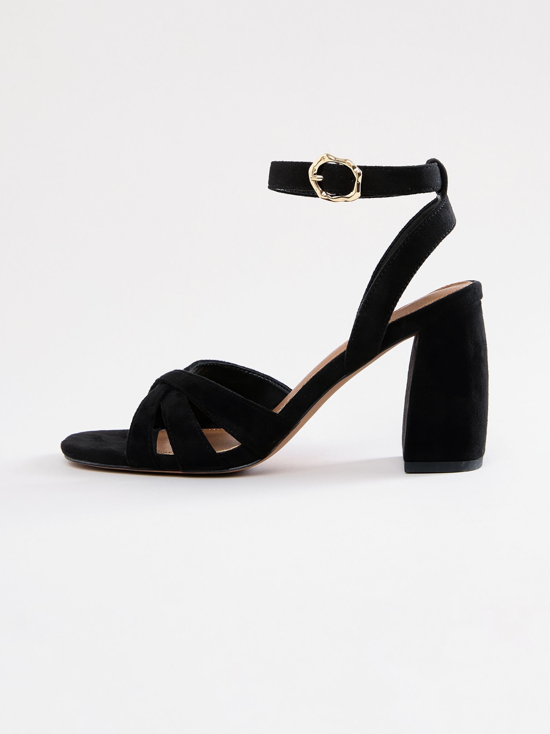 Buy Love & Roses Black Flared Block Heel Faux Suede Sandals from the ...