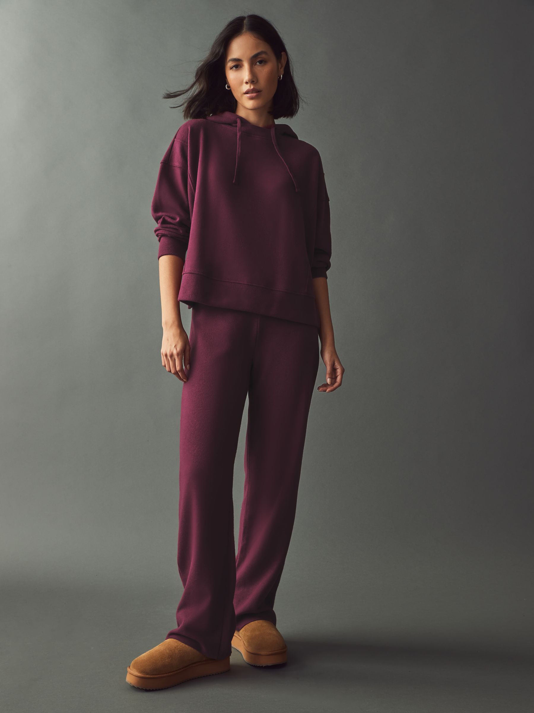 Buy Burgundy Red Relaxed Fit Cosy Soft Touch Ribbed Stepped Hem Hoodie ...