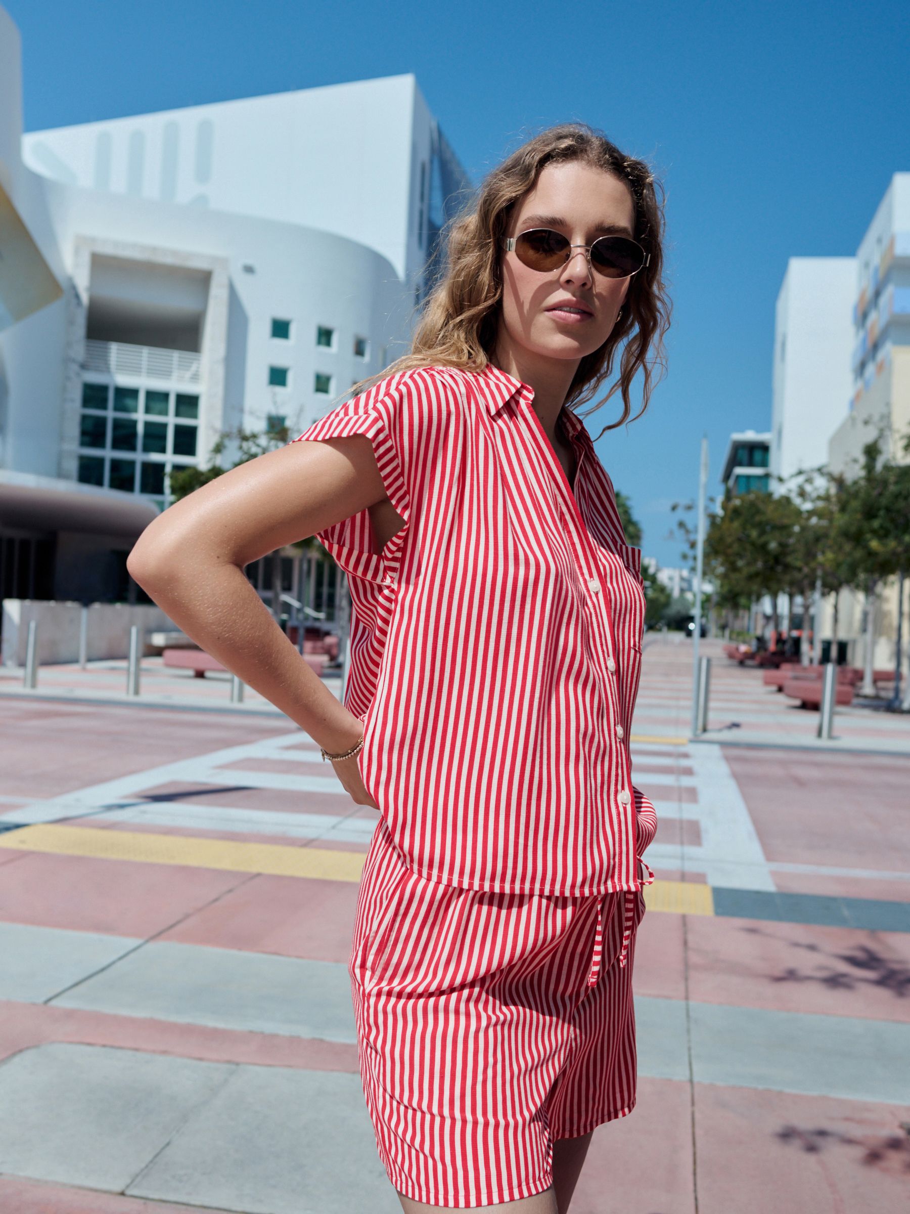 Buy Red/White Stripe Short Sleeve Shirt with Linen from Next Israel