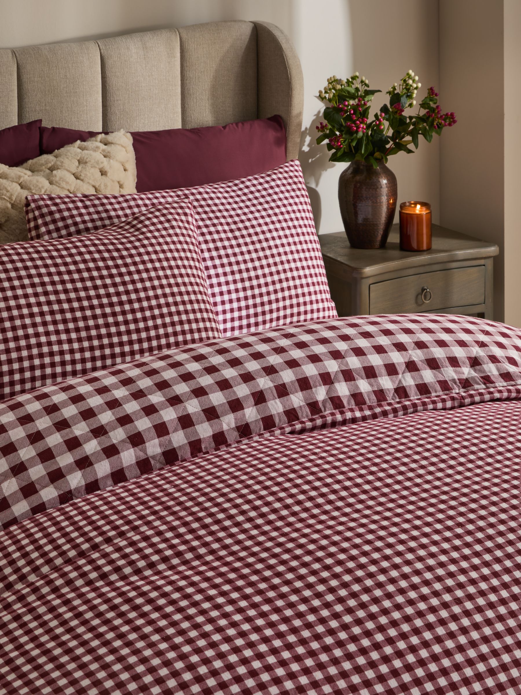 Buy Red Gingham Supersoft Brushed Cotton Reversible Quilted Duvet Cover ...