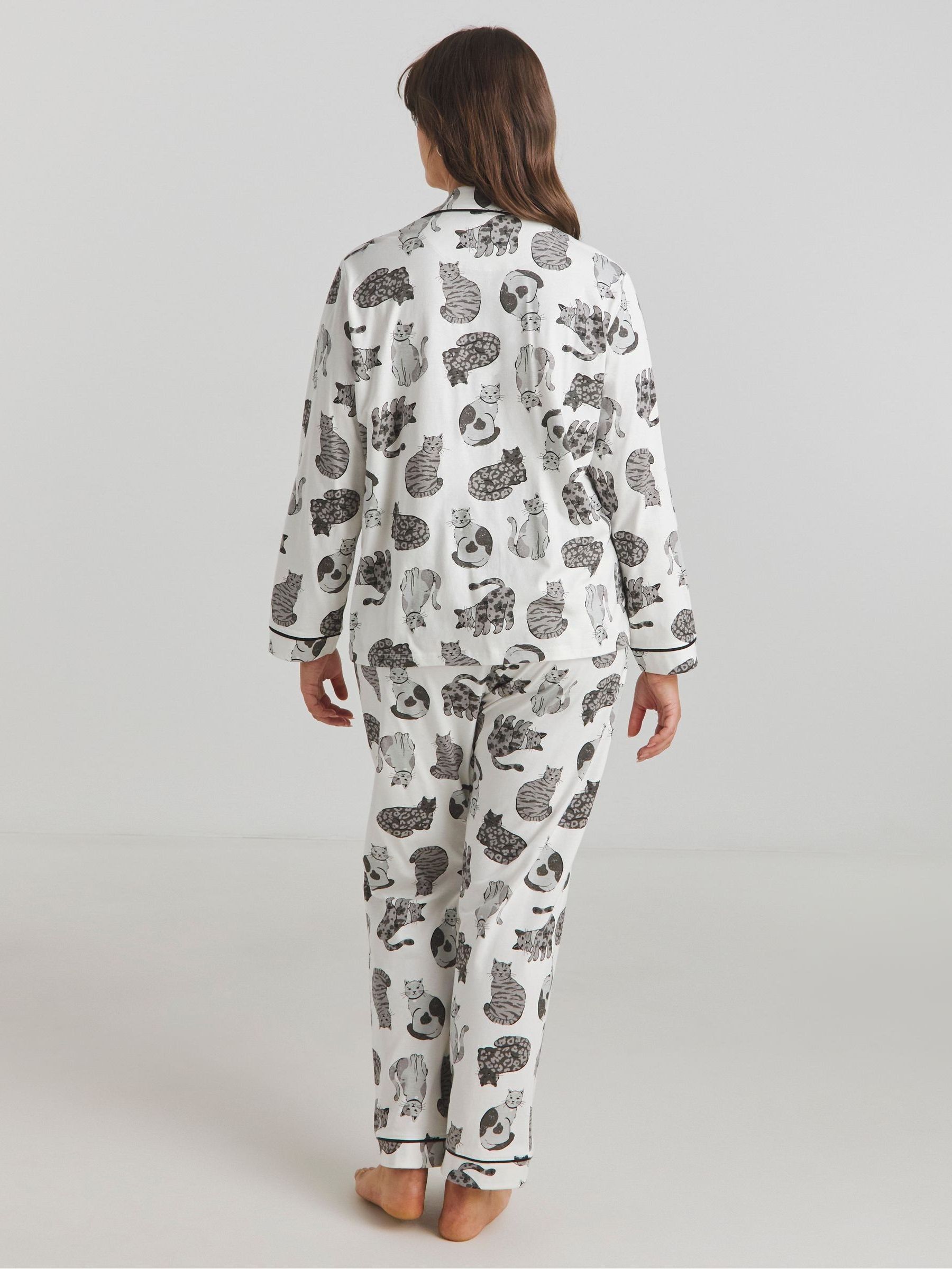 Buy Simply Be White 100% Cotton Pretty Secrets Button Through Cat Print ...