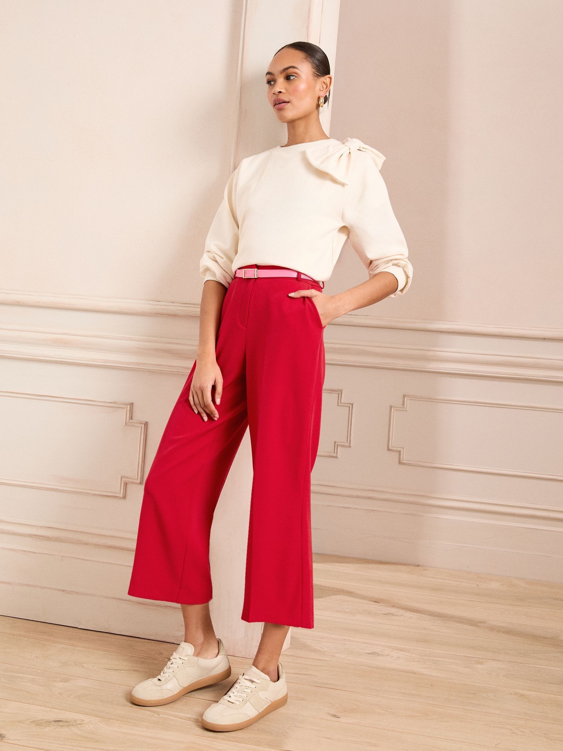 Buy Love & Roses Red Cropped Pleat Front Eve Tailored Trousers from the ...