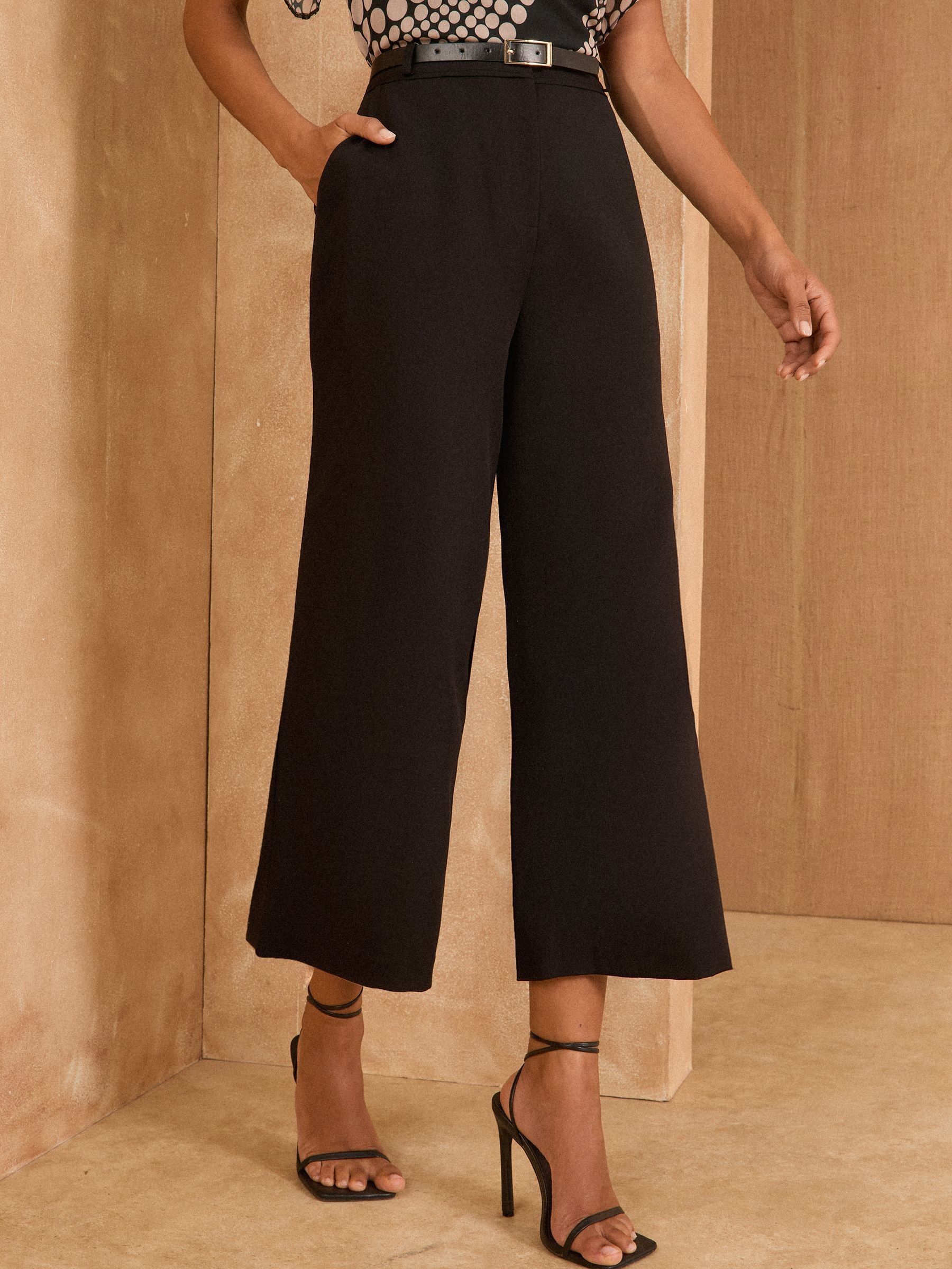 Buy Love & Roses Black Cropped Pleat Front Eve Tailored Trousers from ...