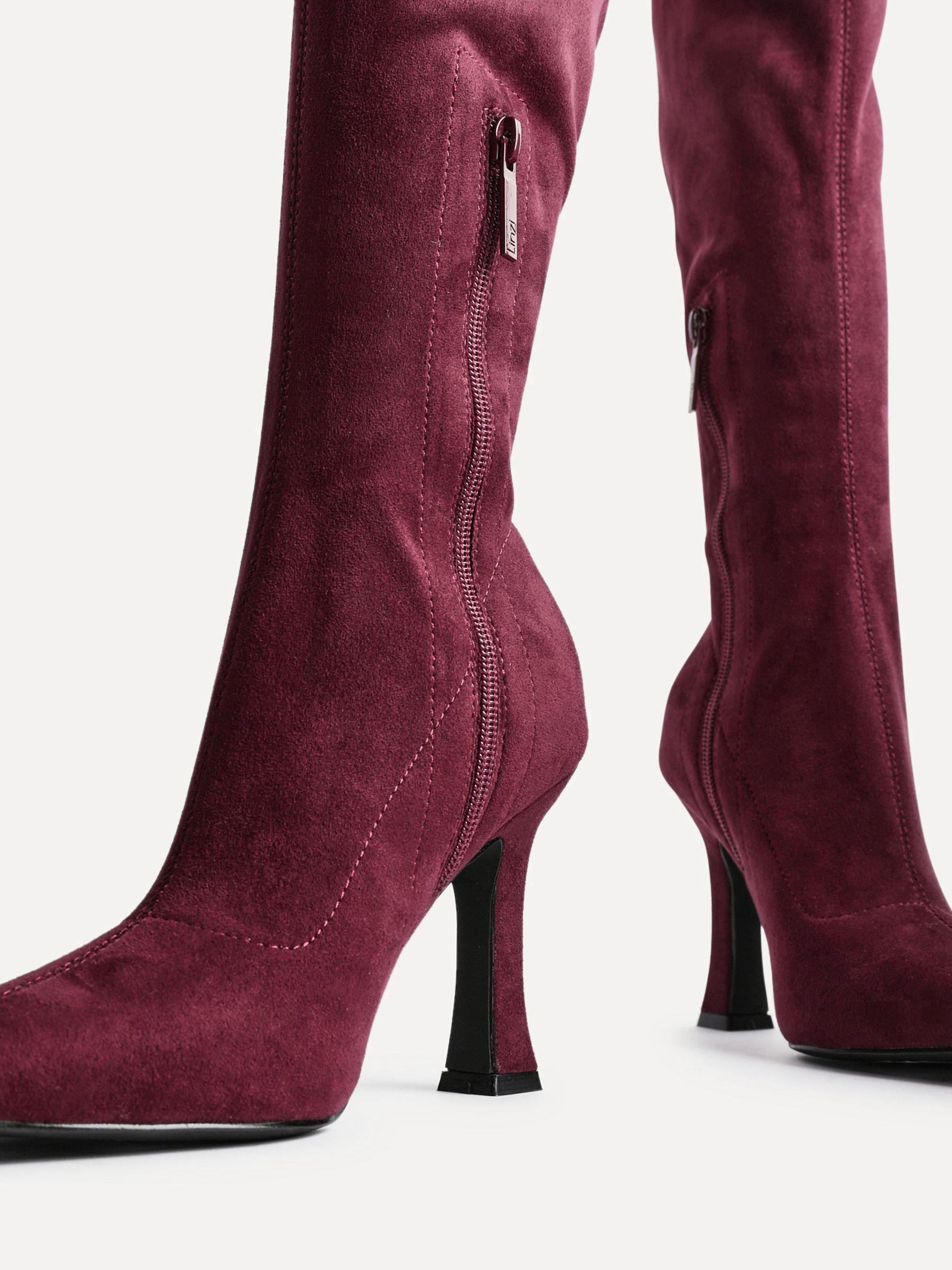 Buy Linzi Red Gabrielle High Leg Stretch Faux Suede Boots from the Next ...
