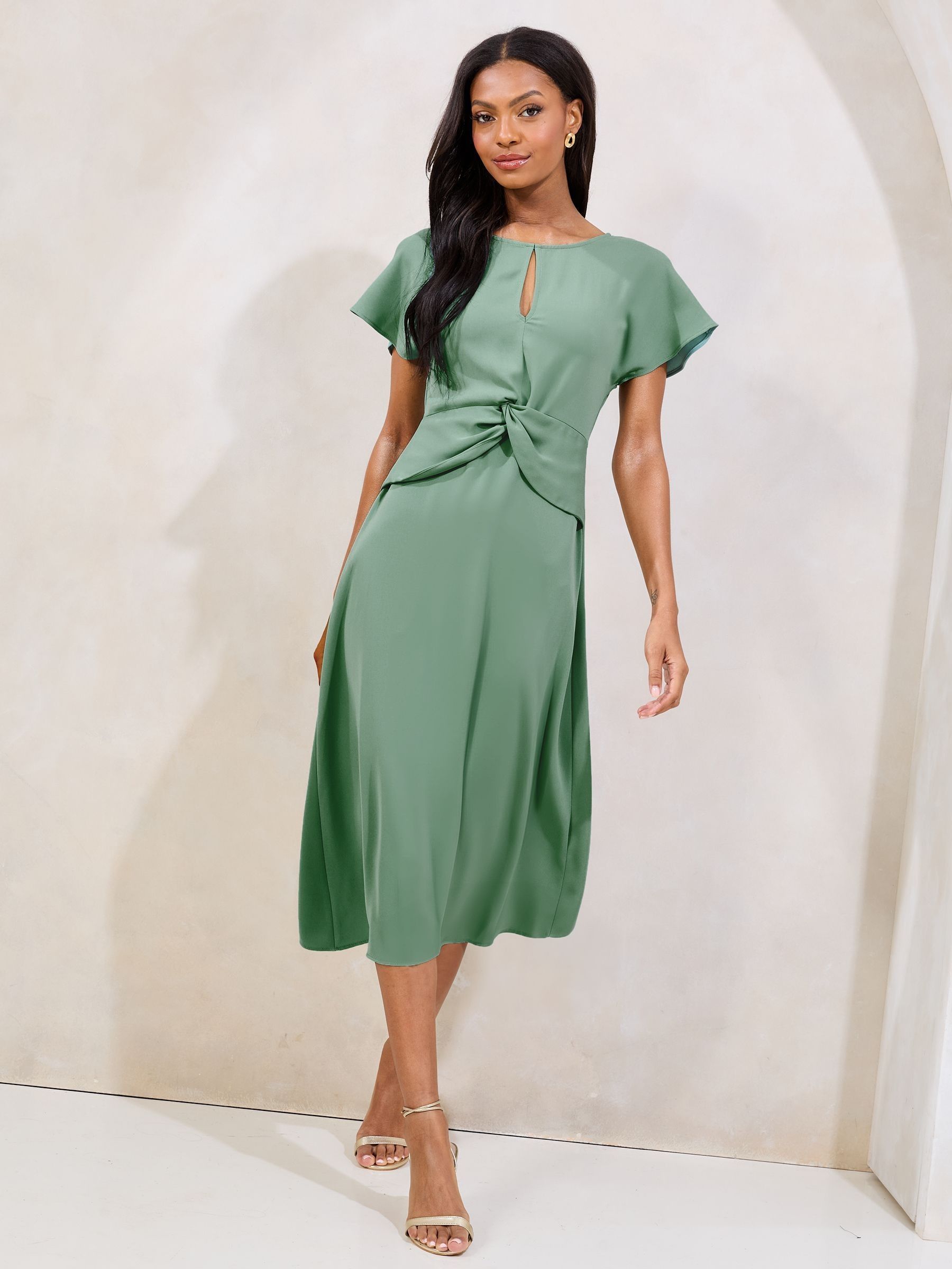 Buy Lipsy Green Keyhole Knot Front Short Sleeve Midi Dress from Next ...