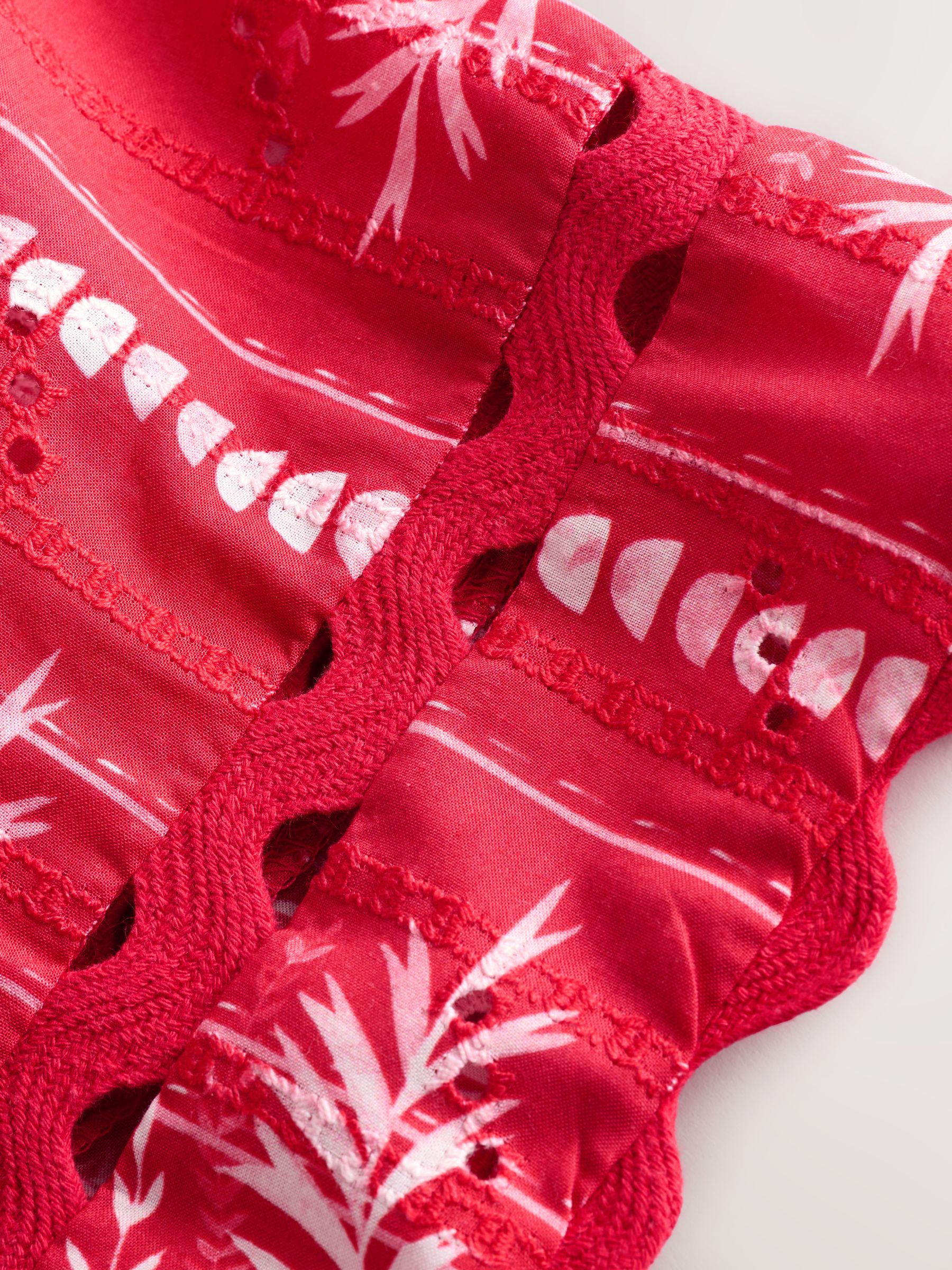 Buy Red/Ecru Palm Print Broderie Boho Short Sleeve Ric Rac Top from the ...