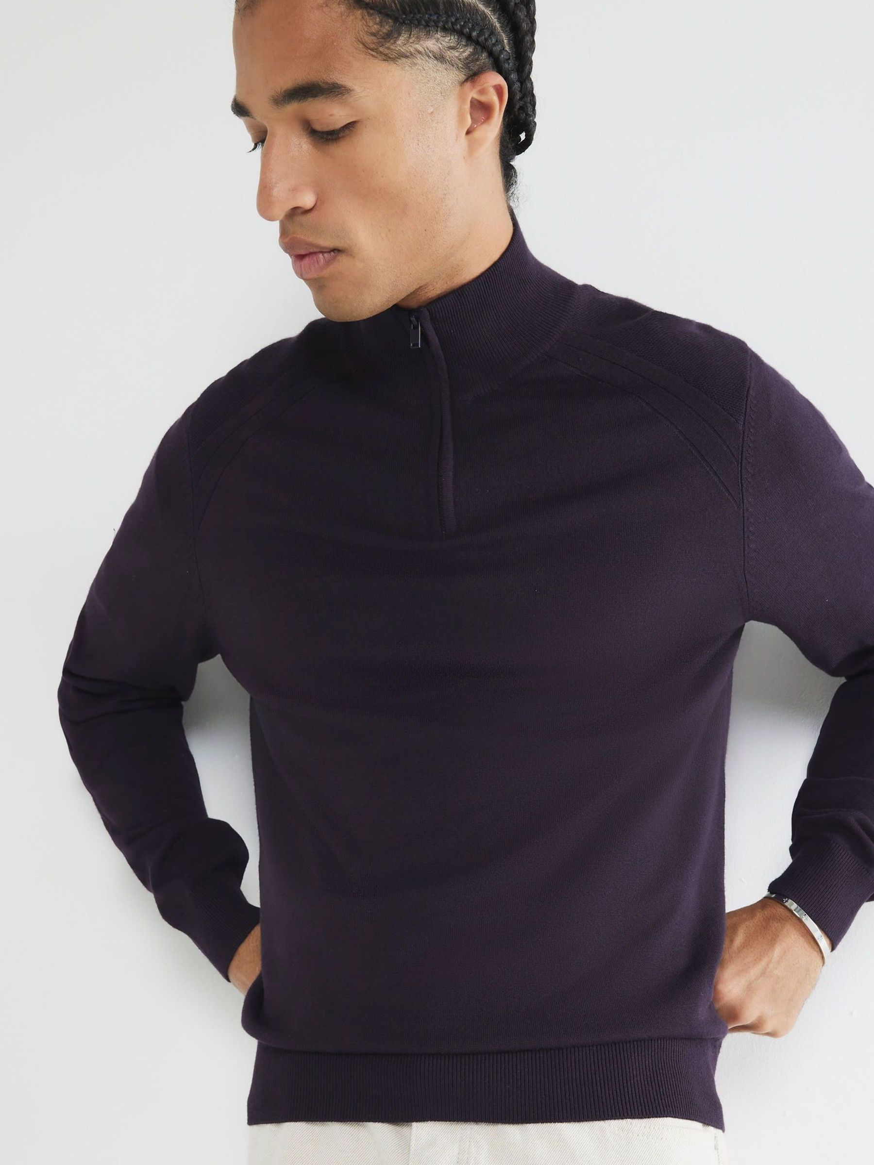 Buy River Island Blue Slim Fit Waffle Half Zip Jumper from the Next UK ...