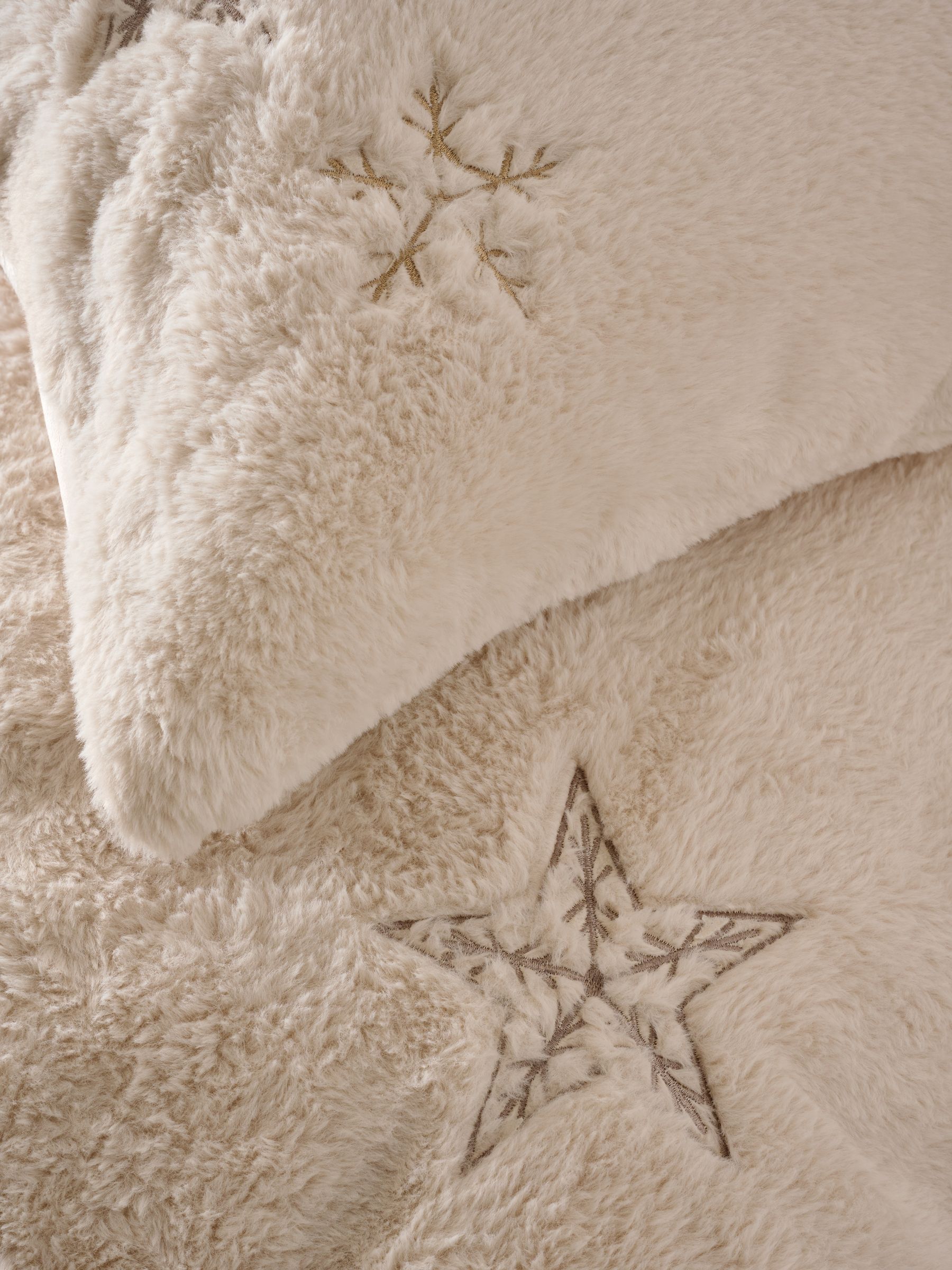 Buy Natural Cosy Embroidered Faux Fur Duvet Cover and Pillowcase Set ...
