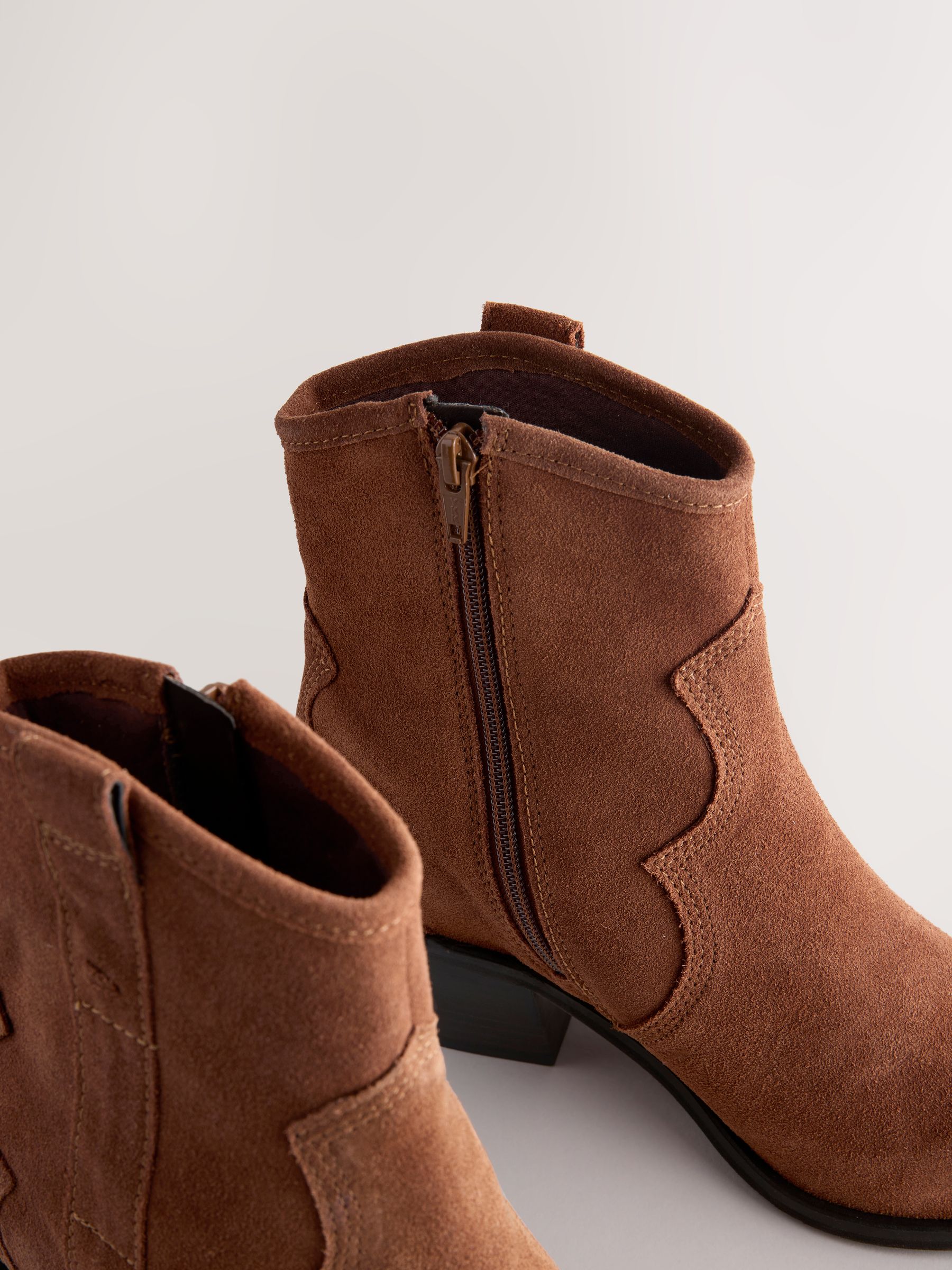 Buy Tan Brown Standard/Wide Fit Leather Ankle Cowboy Boots from the ...