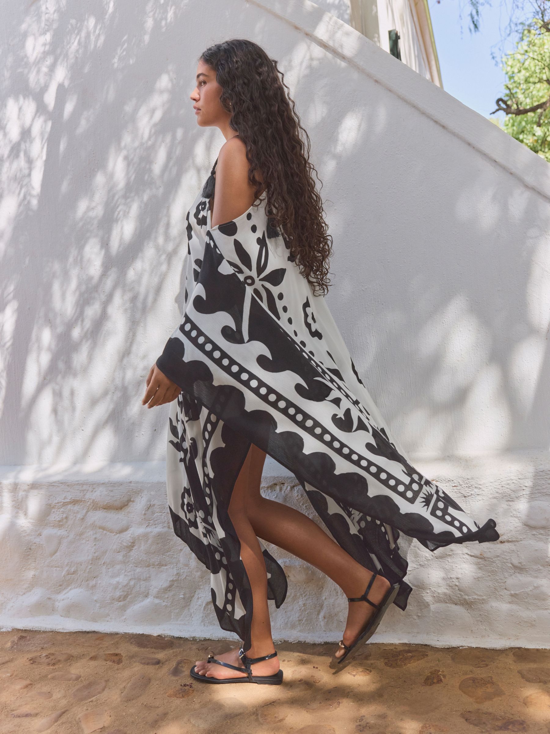 Buy Black/White Palm Print Cold Shoulder Cover-Up from the Next UK ...