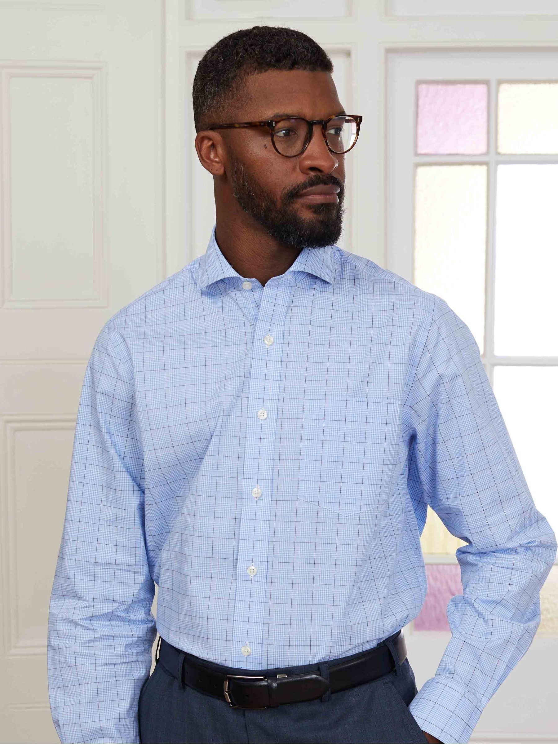 Buy The Savile Row Company Classic Fit Blue PoW Check Formal 100% ...