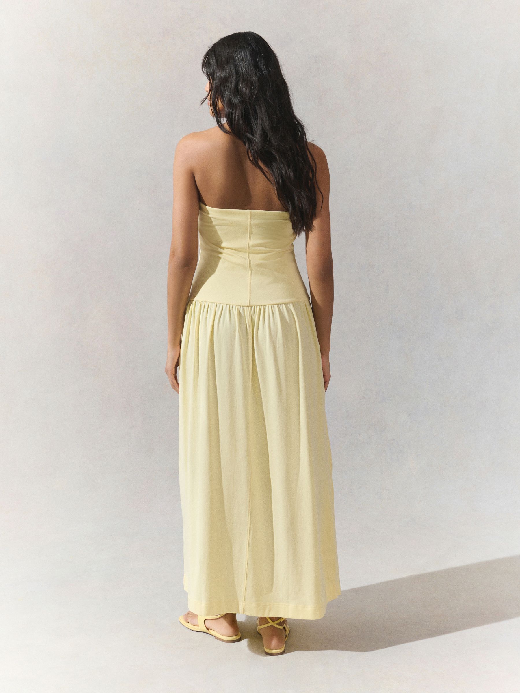 Buy Buttermilk Yellow Drop Waist Bandeau Maxi Length Jersey Dress from ...