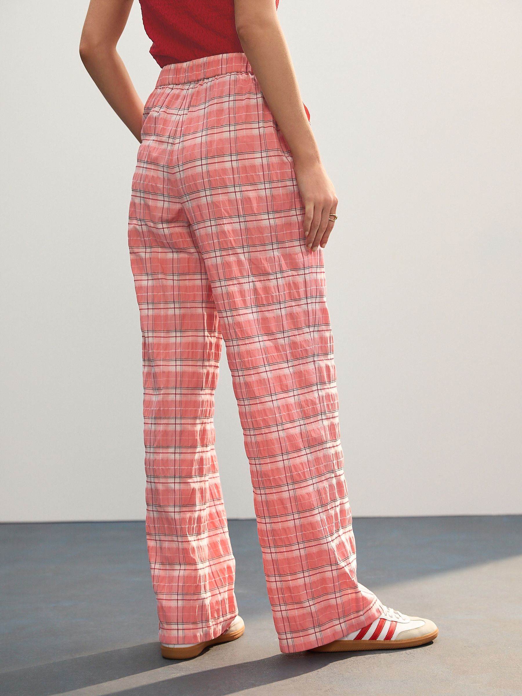 Buy Pink Wide Leg Pull On Check Trousers from the Next UK online shop