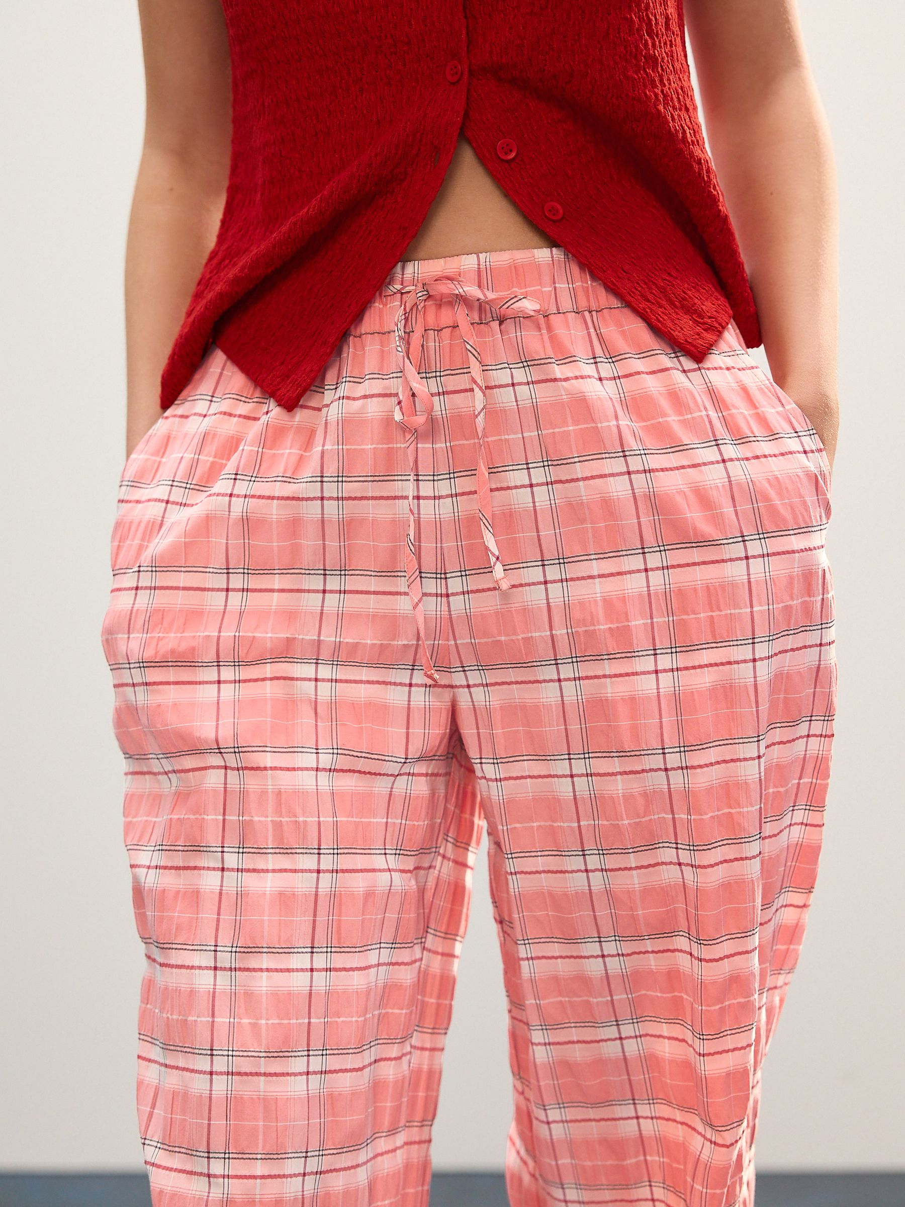 Buy Pink Wide Leg Pull On Check Trousers from the Next UK online shop