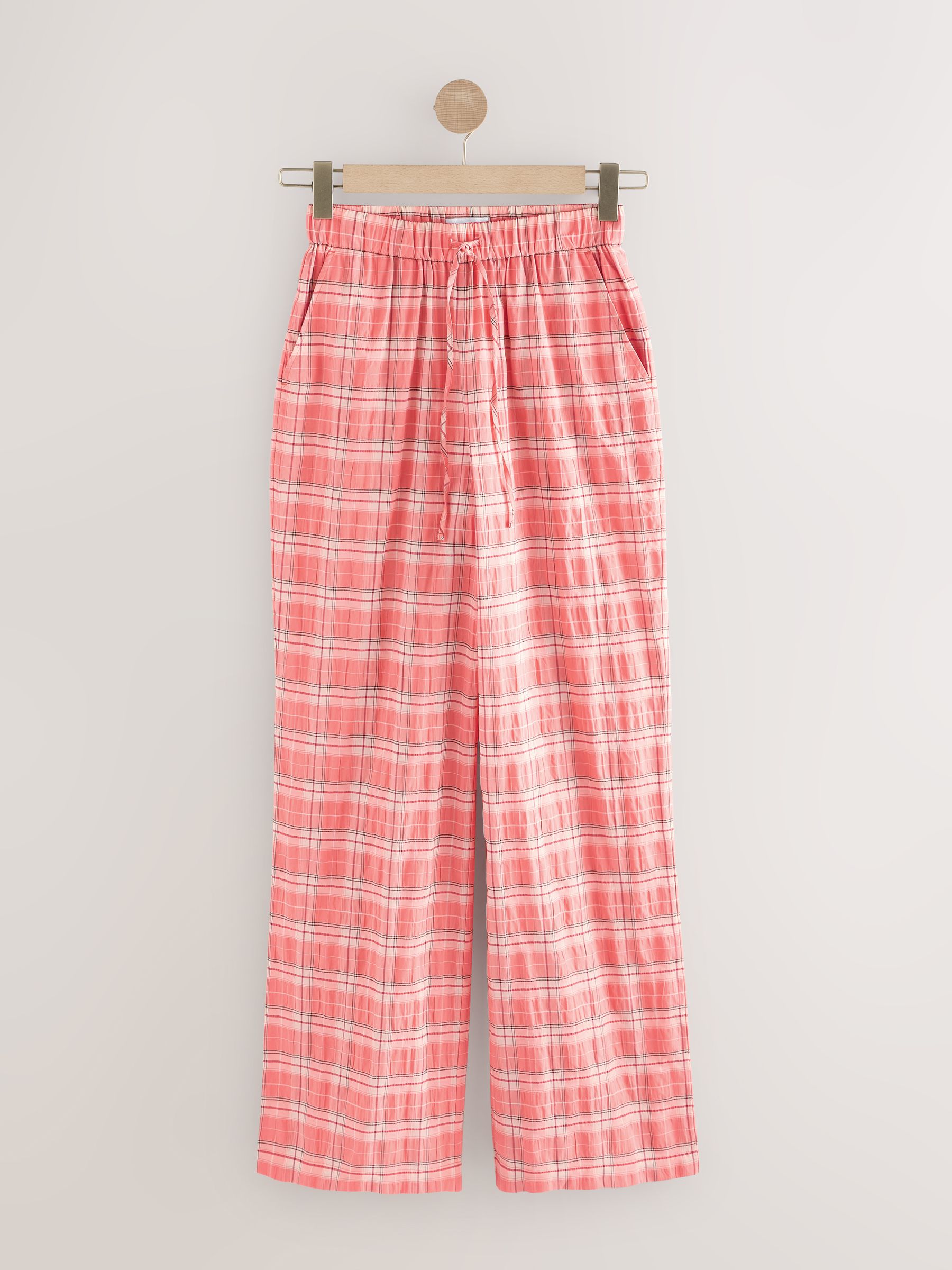 Buy Pink Wide Leg Pull On Check Trousers from the Next UK online shop