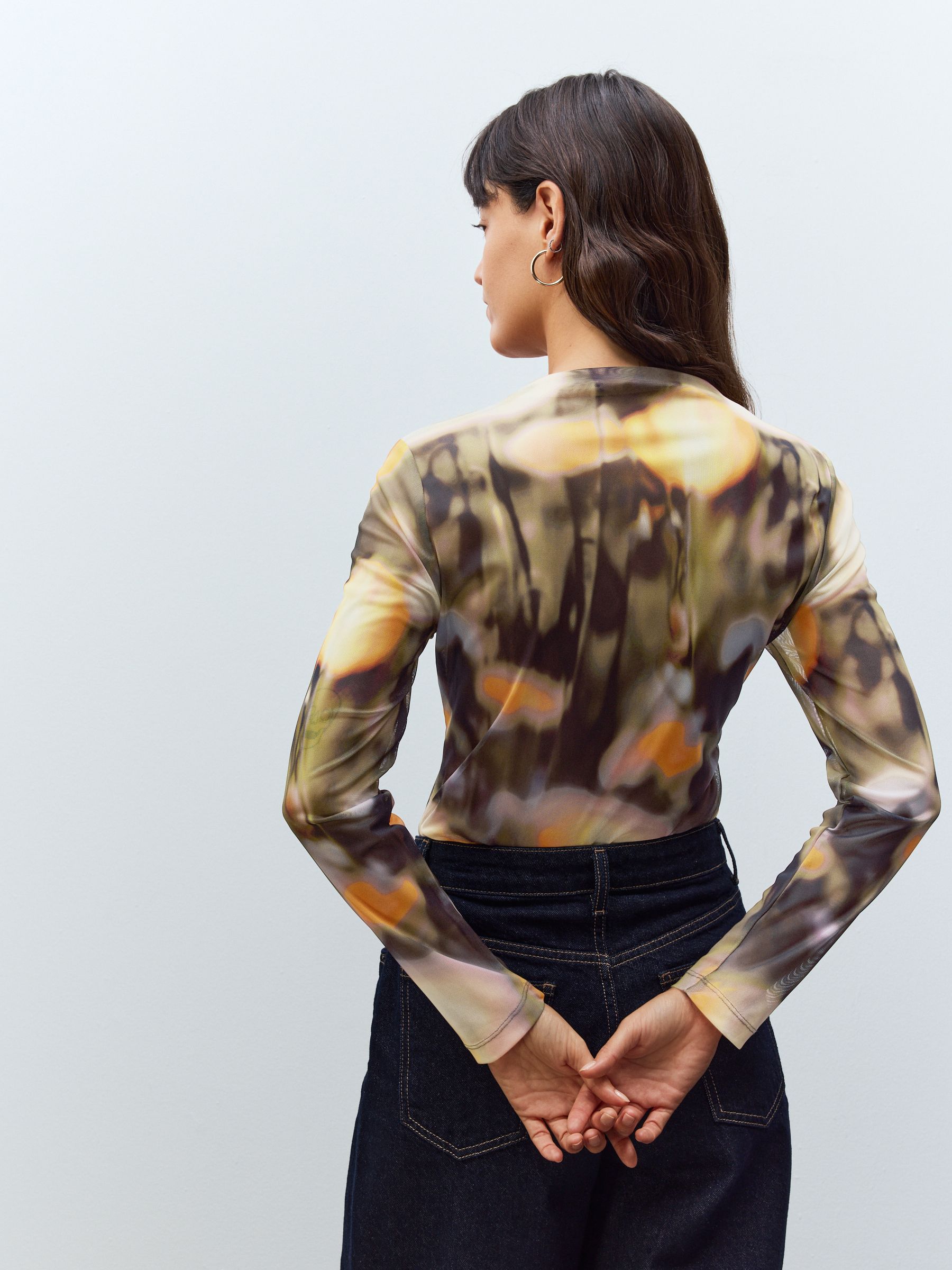 Buy Orange Floral High Neck Long Sleeve Mesh Top from the Next UK ...