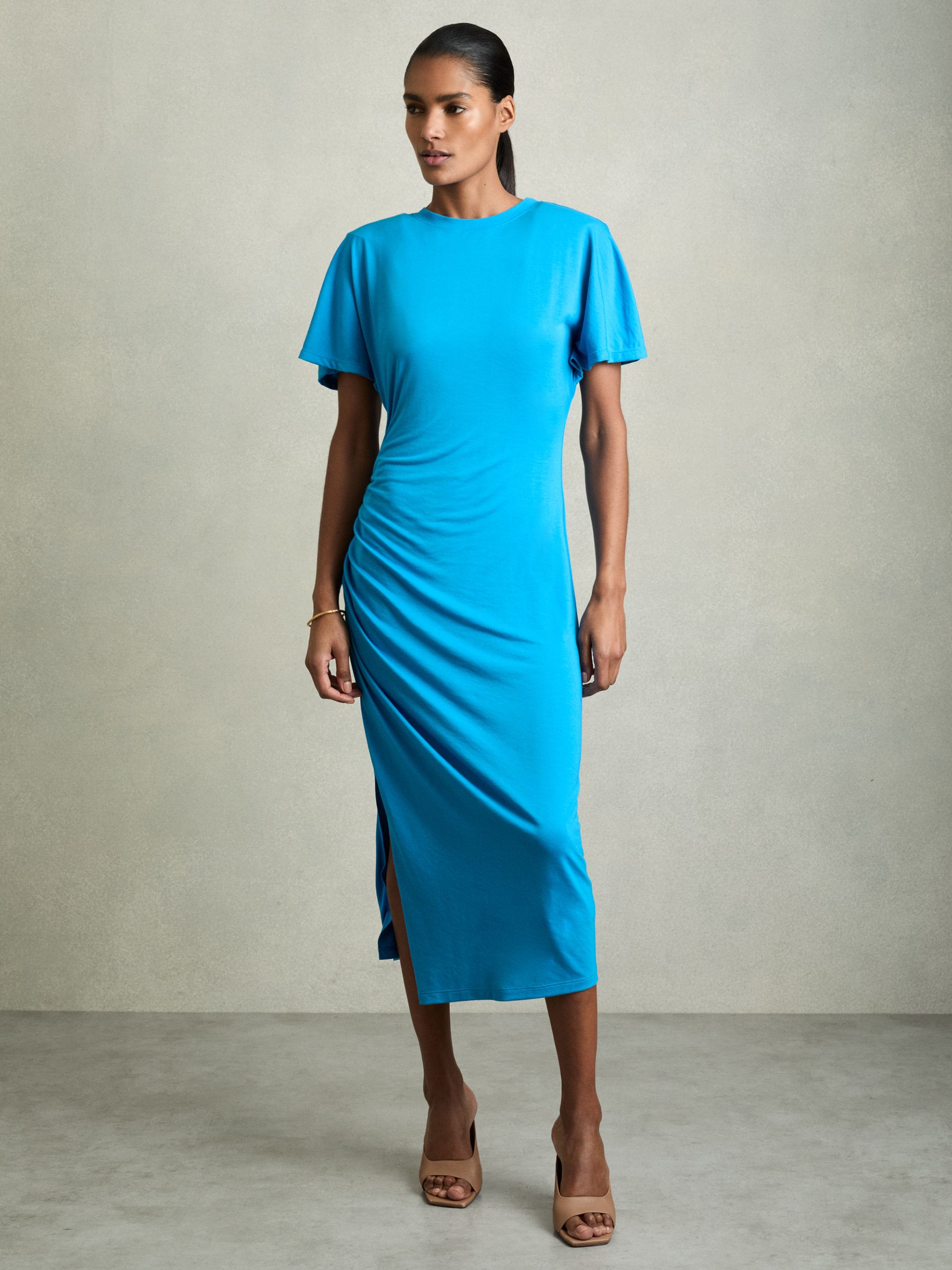 Buy Reiss Bright Blue Tulia Modal-Blend Ruched Midi Dress from the Next ...