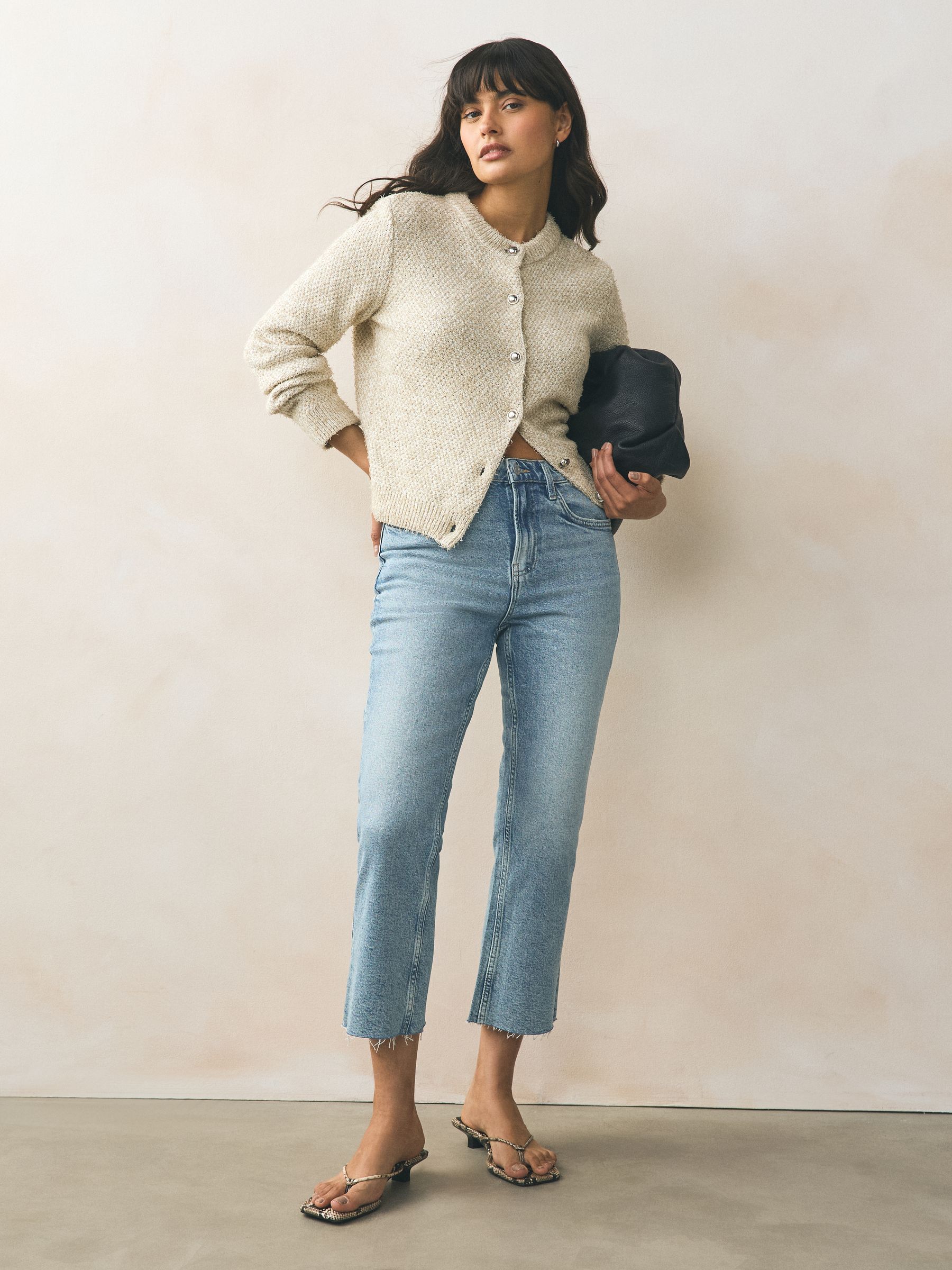 Buy Mid Blue Kick Flare Cropped Comfort Stretch Jeans from the Next UK ...