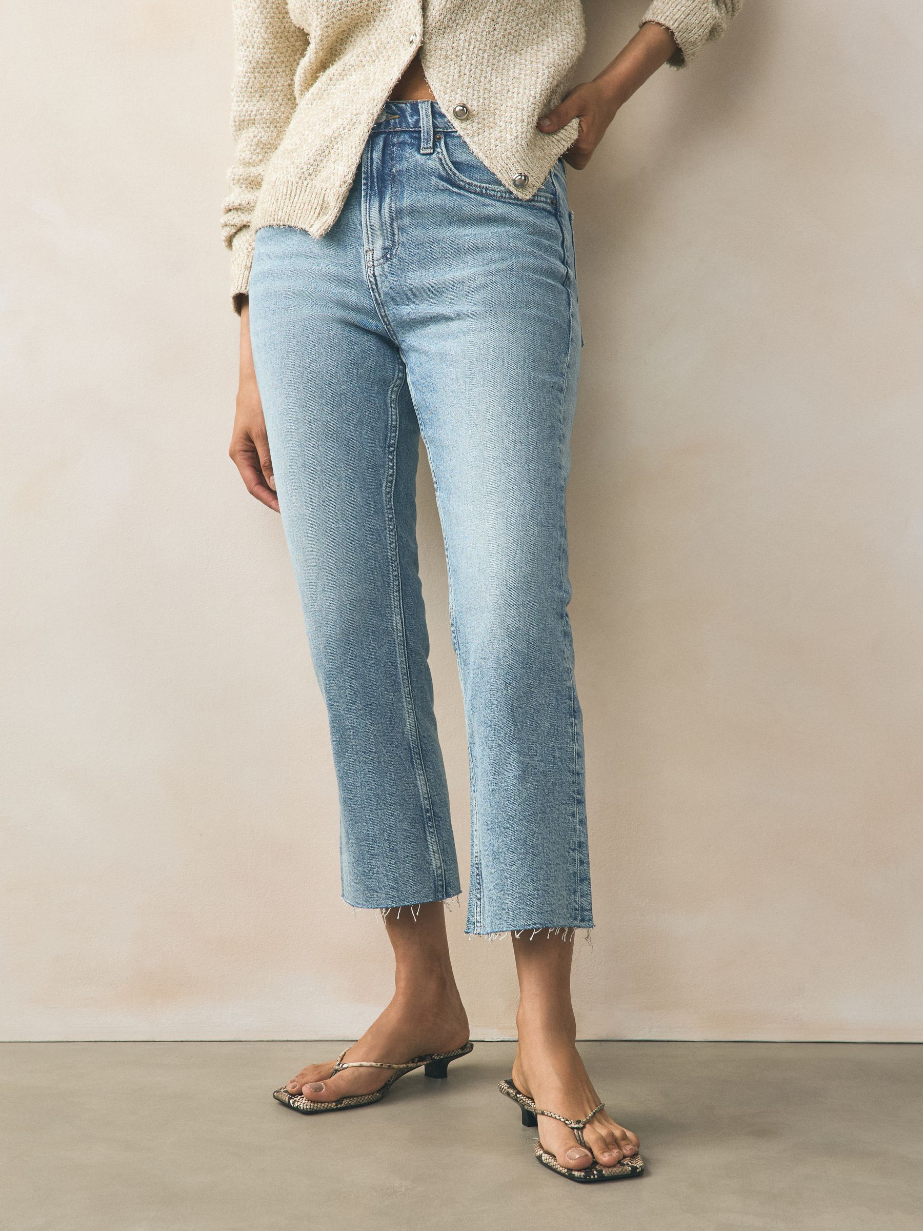 Buy Mid Blue Kick Flare Cropped Comfort Stretch Jeans from the Next UK ...