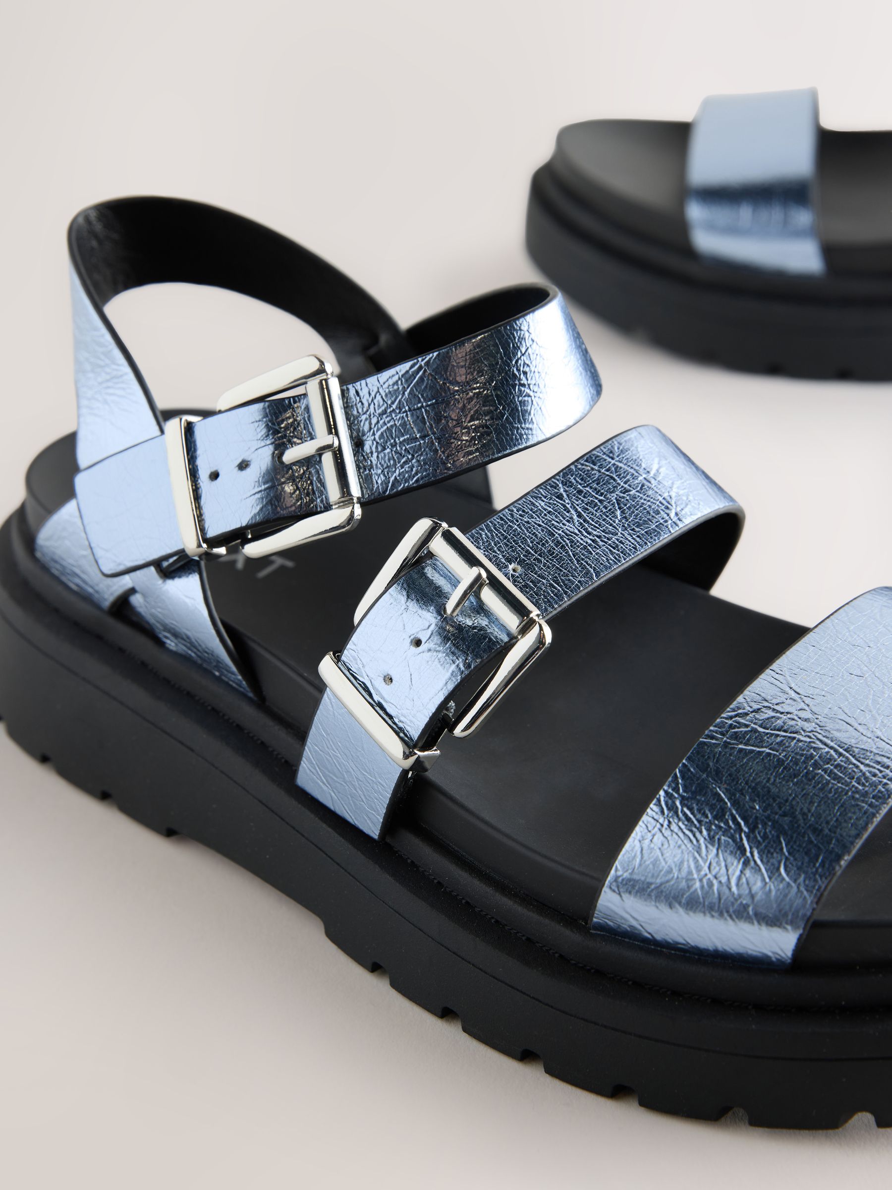 Buy Metallic Blue Standard/Wide Fit Chunky Buckled Sandals from Next ...